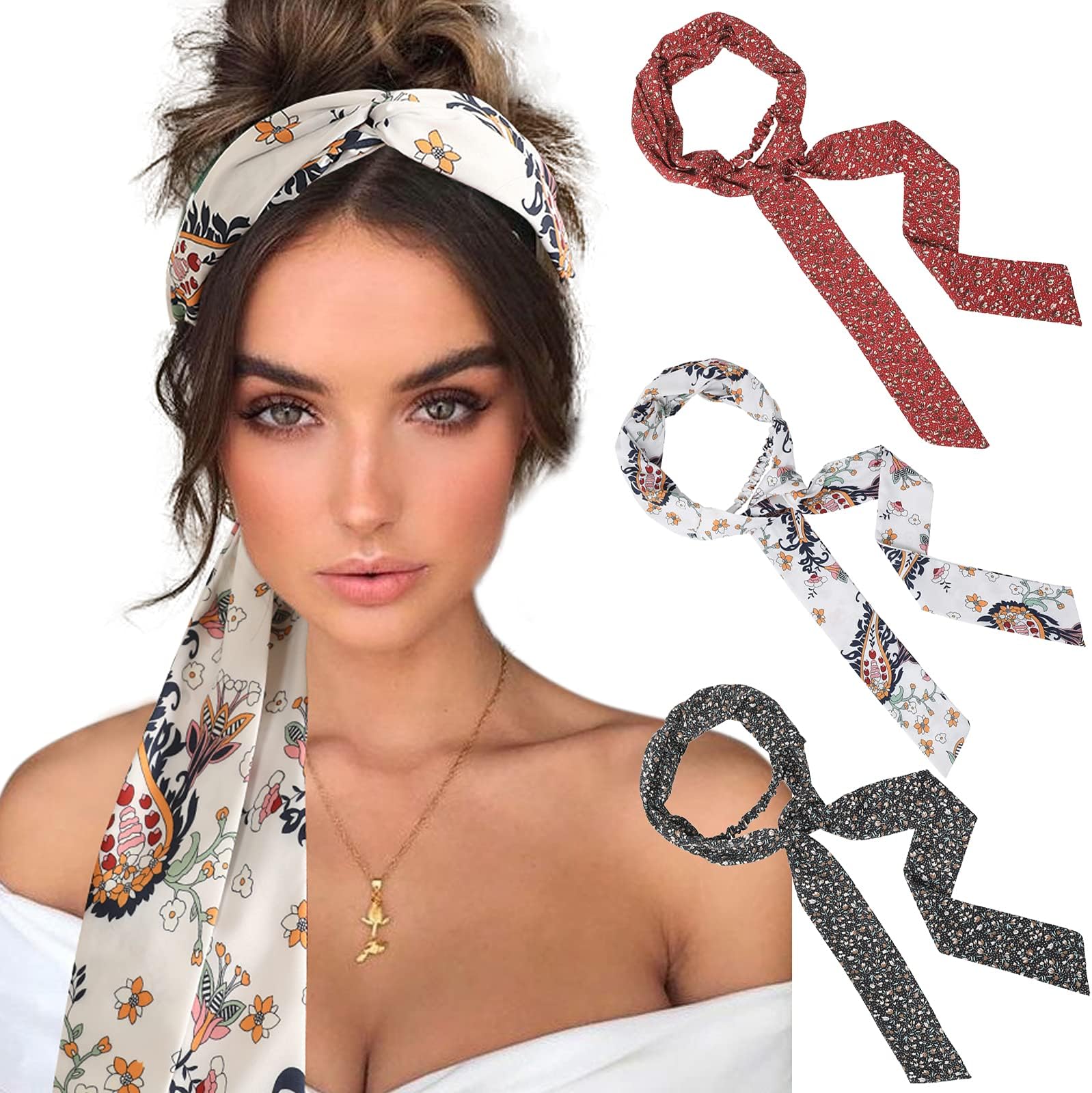 Amazon.com : mdgfge Long Ribbon Headband Bow Hair Bands with Floral and ...