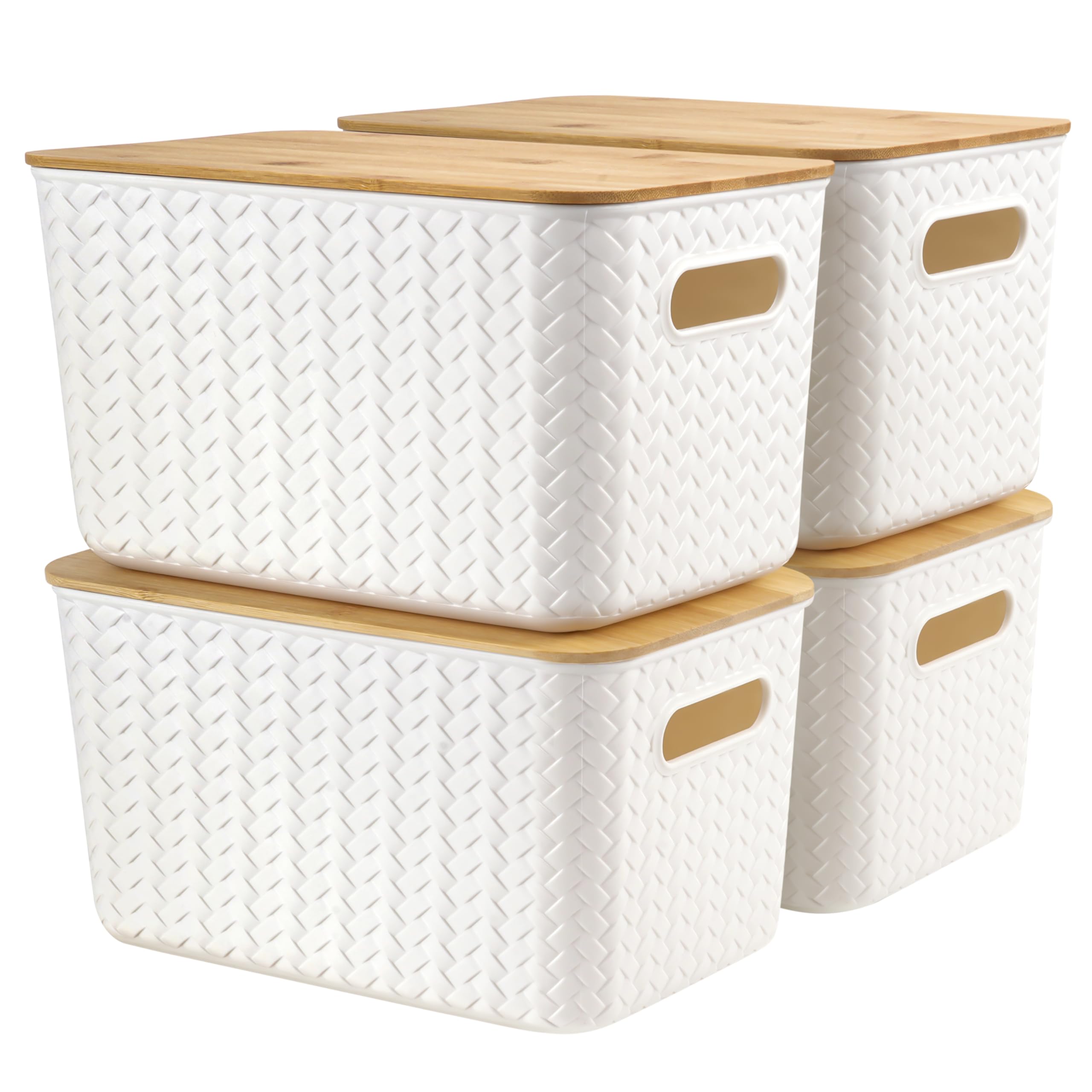 Winter Shore Grandes Panier Rangement avec Couvercle en Bambou (Lot de ...