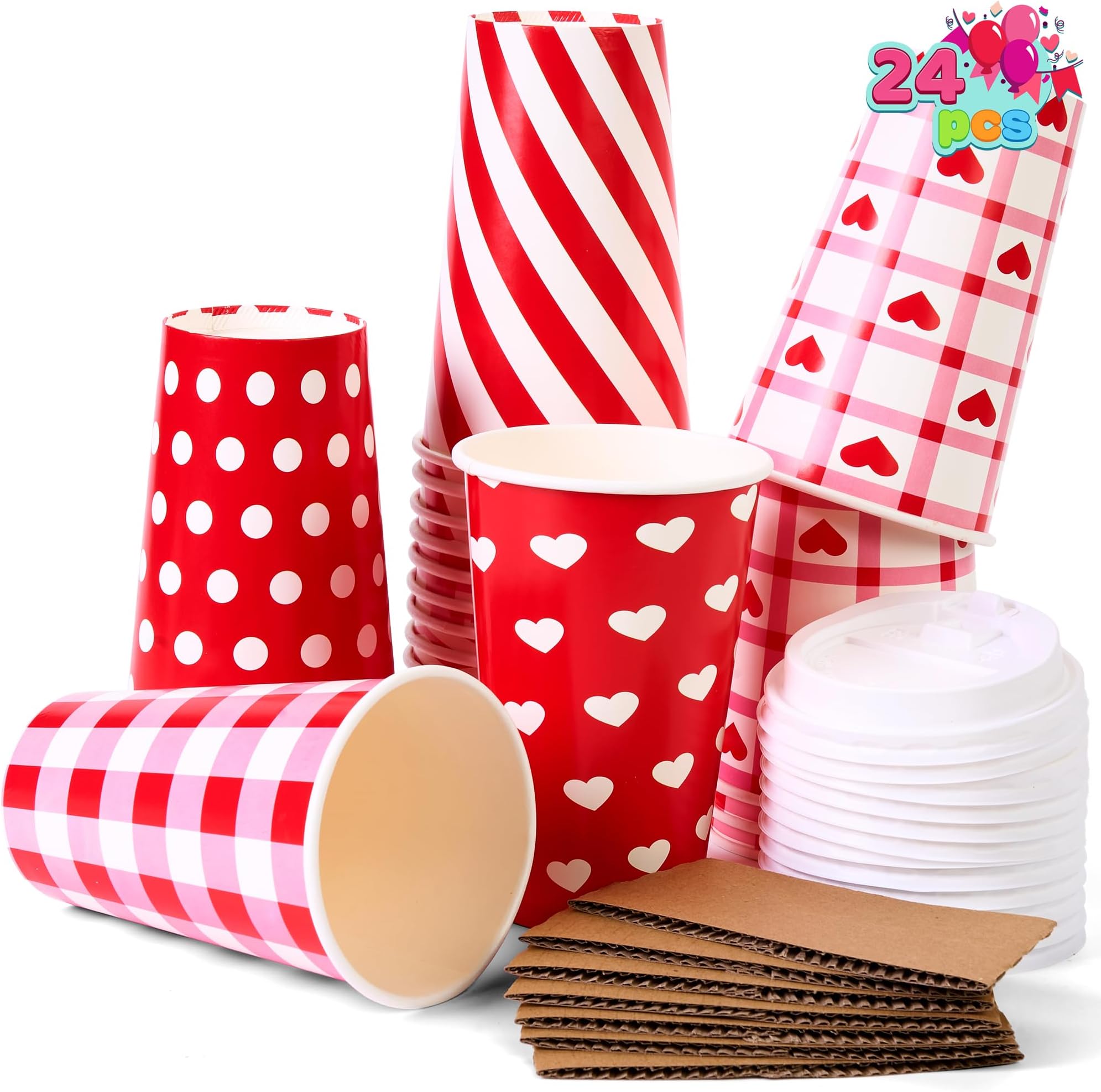 Amazon.com: JOYIN 24pcs Valentine's Day Disposable Cups with Cup Sleeve ...