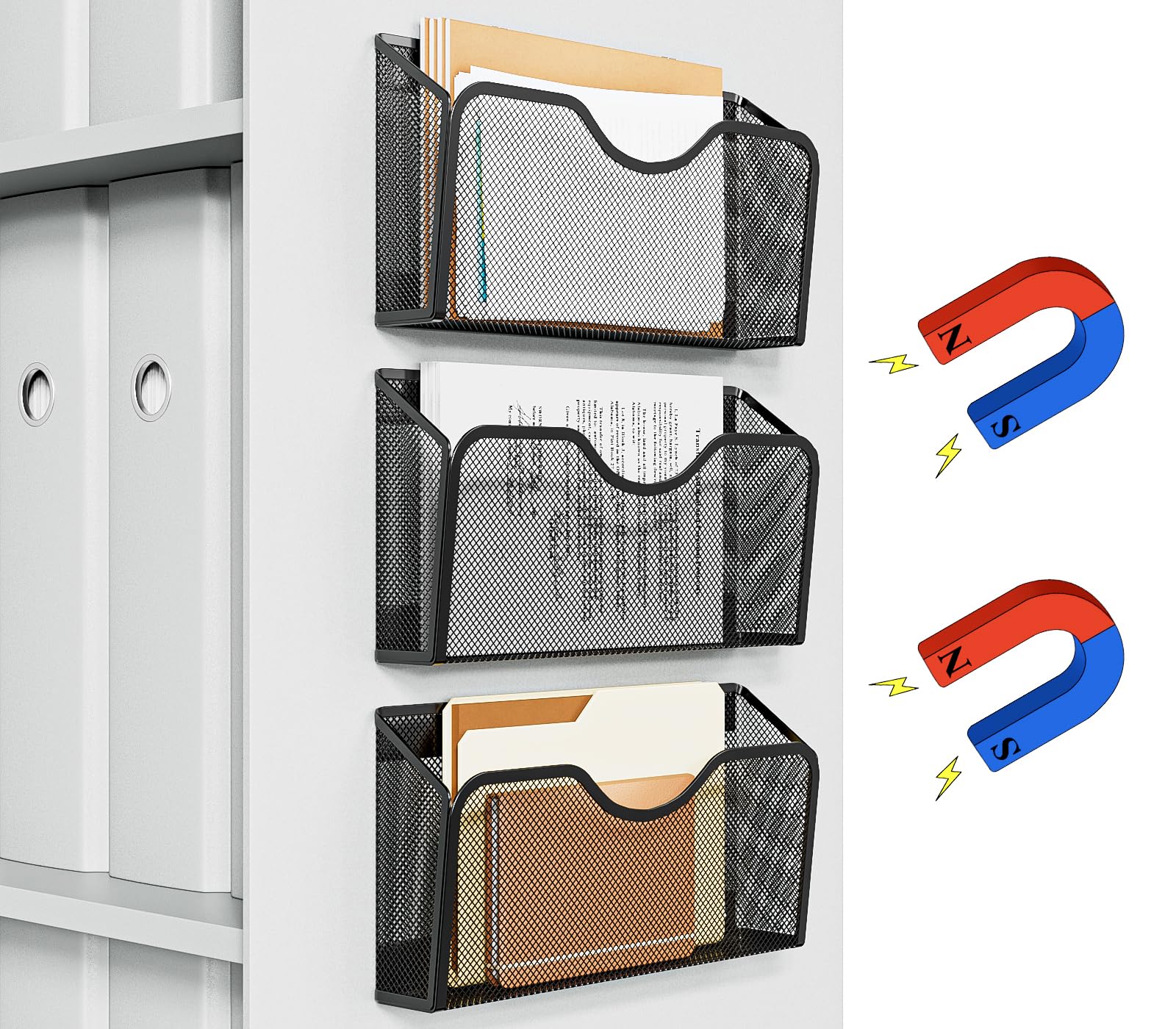 EKNITEY 3-Pack Magnetic File Holder - File Organiser No-Drill Magnetic ...
