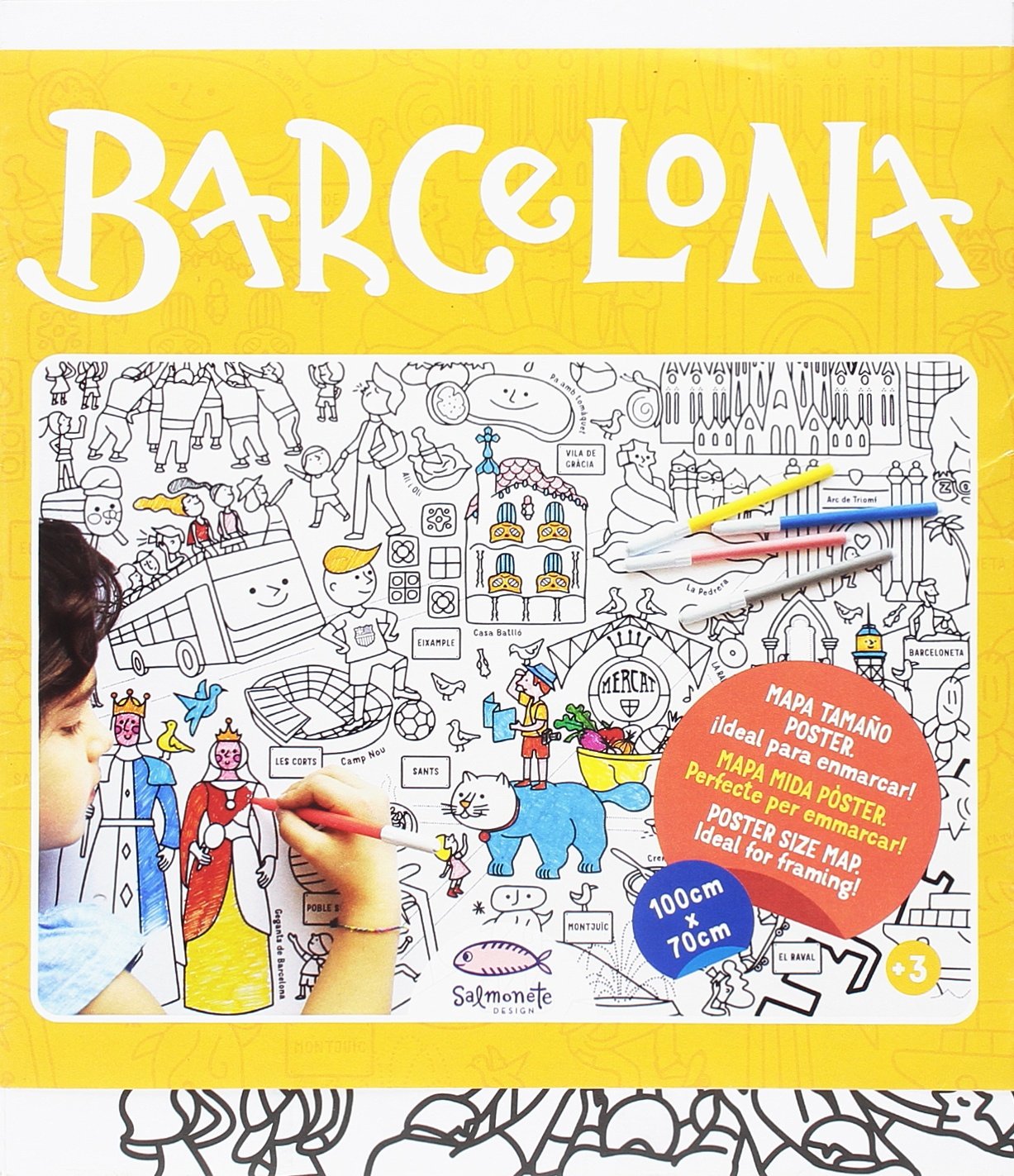 Barcelona, mapa para colorear: Para pintar y colorear a lo grande ...