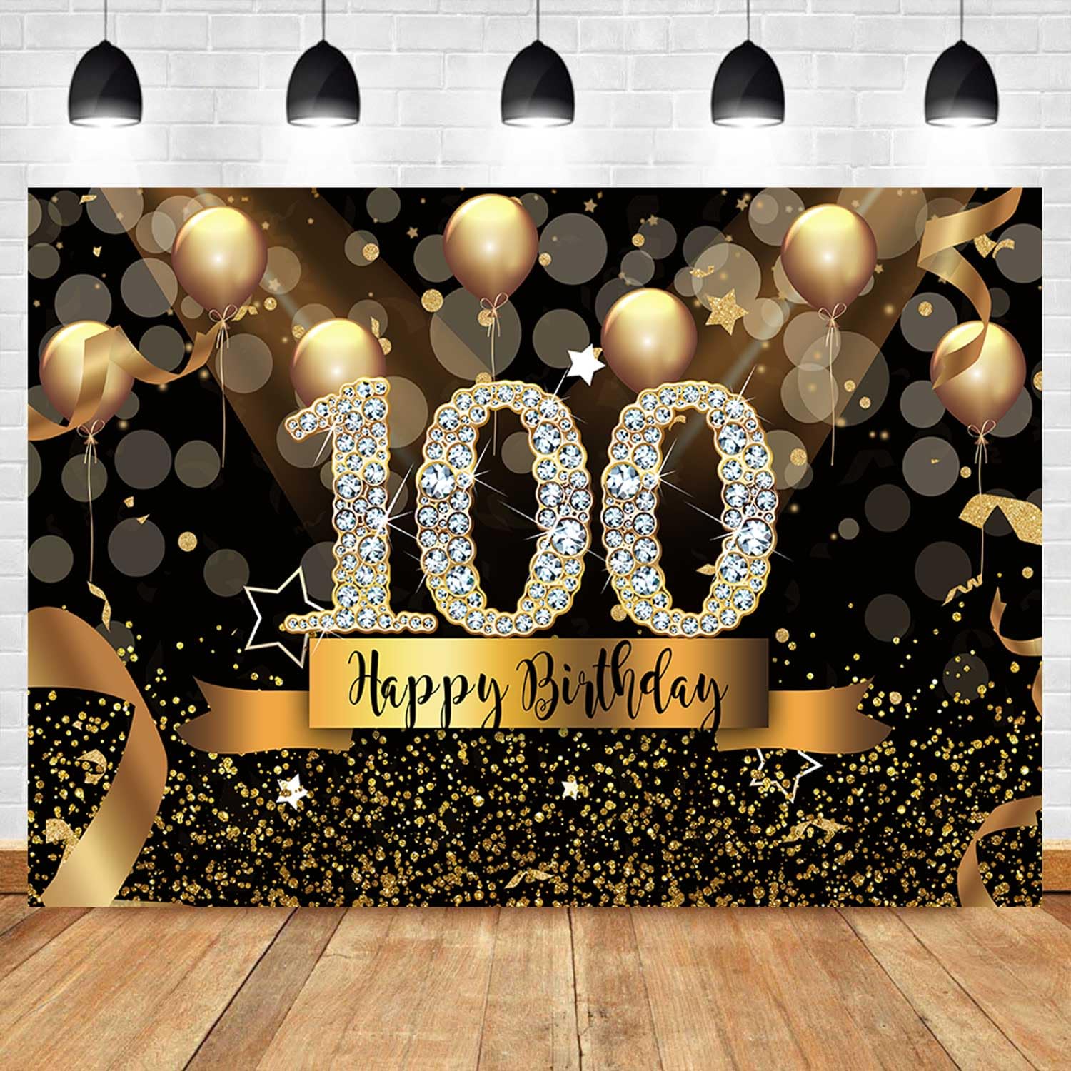 Sensfun 7x5ft Happy 100th Birthday Backdrop for Women Men Black Gold ...