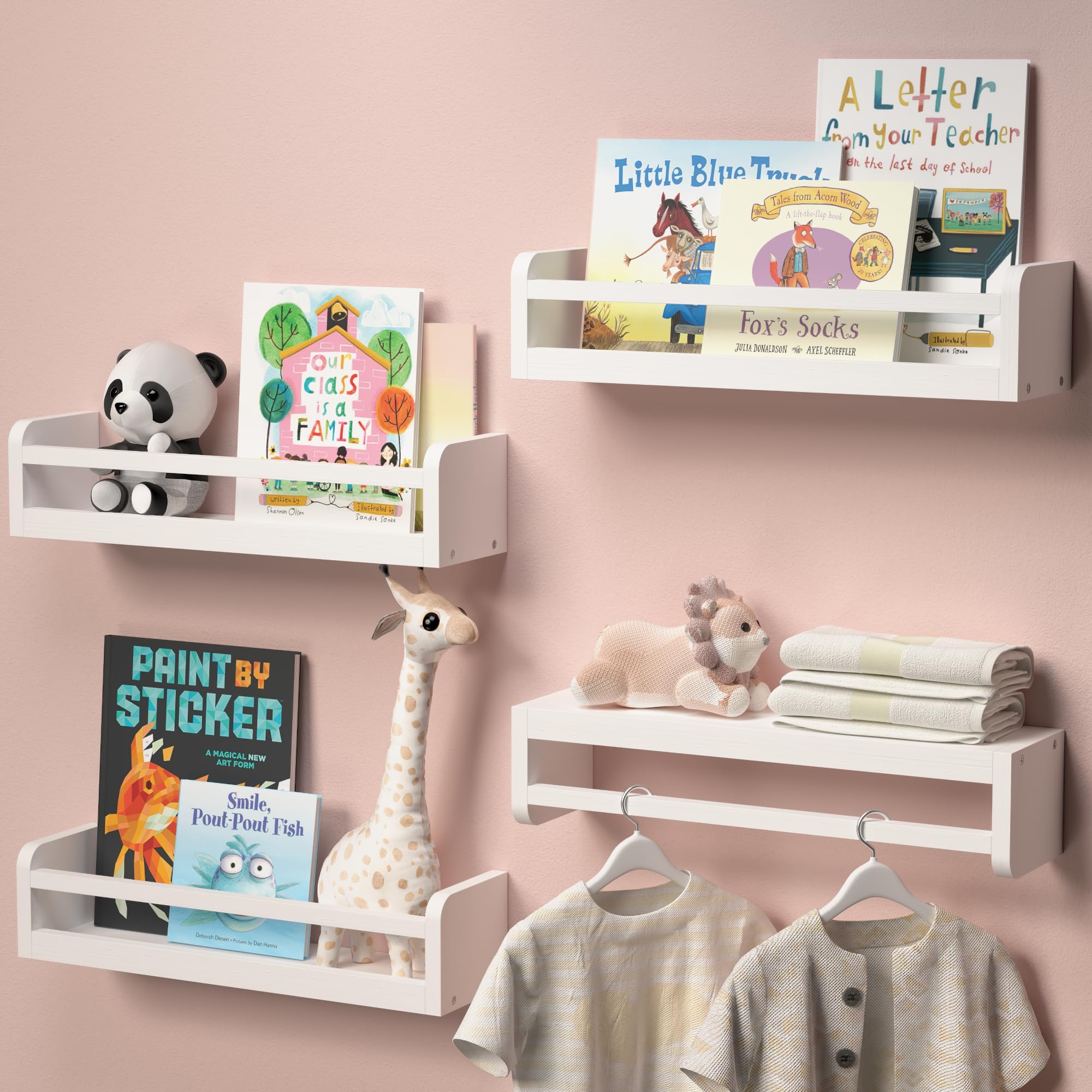 Amazon.com: ZCO Nursery Book Shelves White Wood Floating Shelves 24 ...