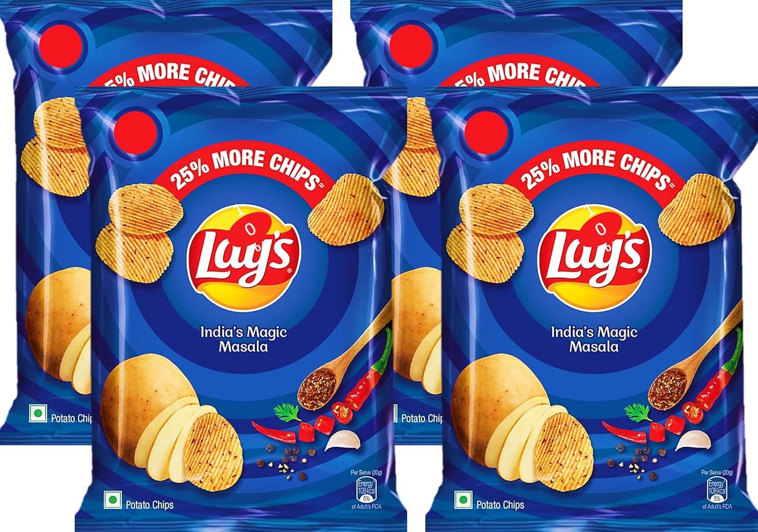 Lay's Potato Chips - India's Magic Masala 28 grams (Pack of 4) Unique ...