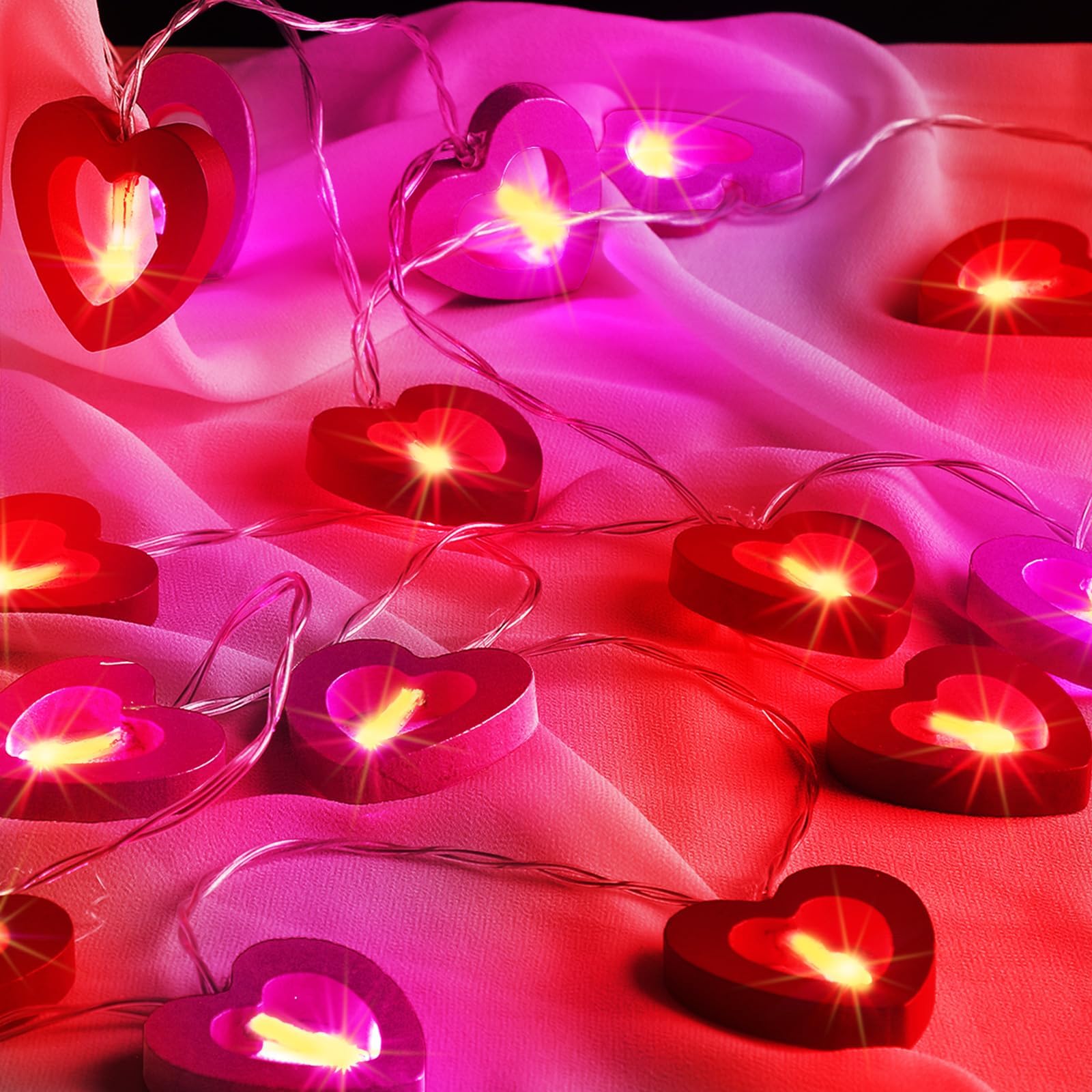 Amazon.com: VIHOSE 50 LED Valentine's Day Wooden Heart Shaped String ...