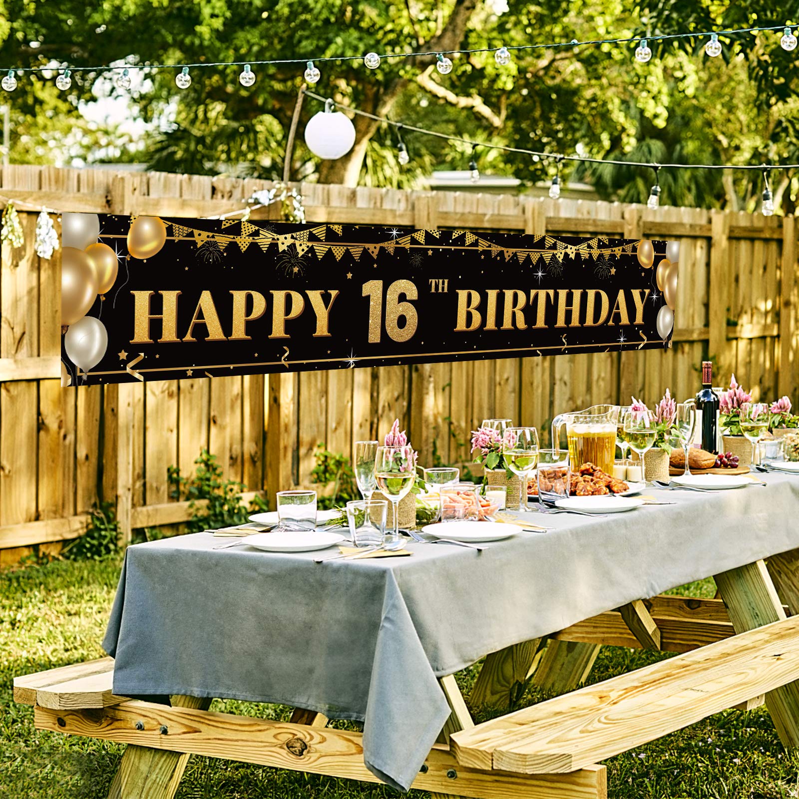 Snapklik.com : Large Happy 16th Birthday Decoration Banner, Black And ...
