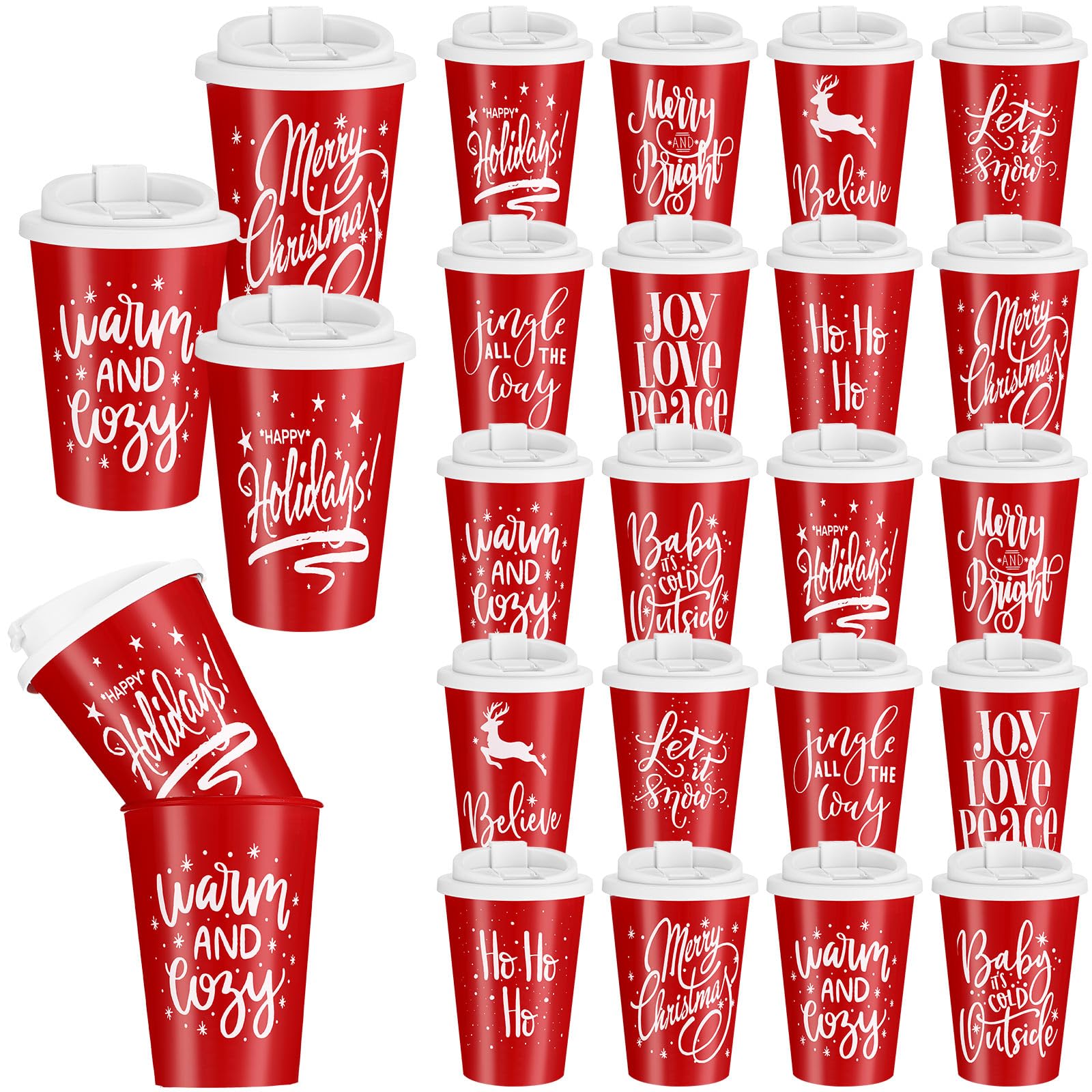 Amazon.com: Sliner 20 Pcs Christmas Plastic Cups with Lids Bulk 12 Oz ...
