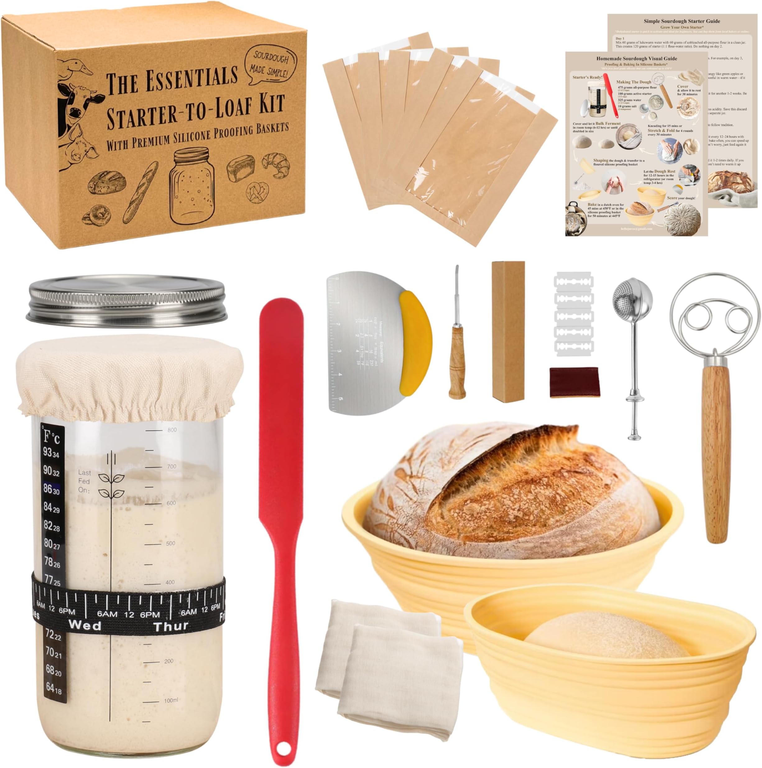 Amazon.com: JoeCo Sourdough Starter Kit, Complete Starter-To-Loaf Set with Instructions ...