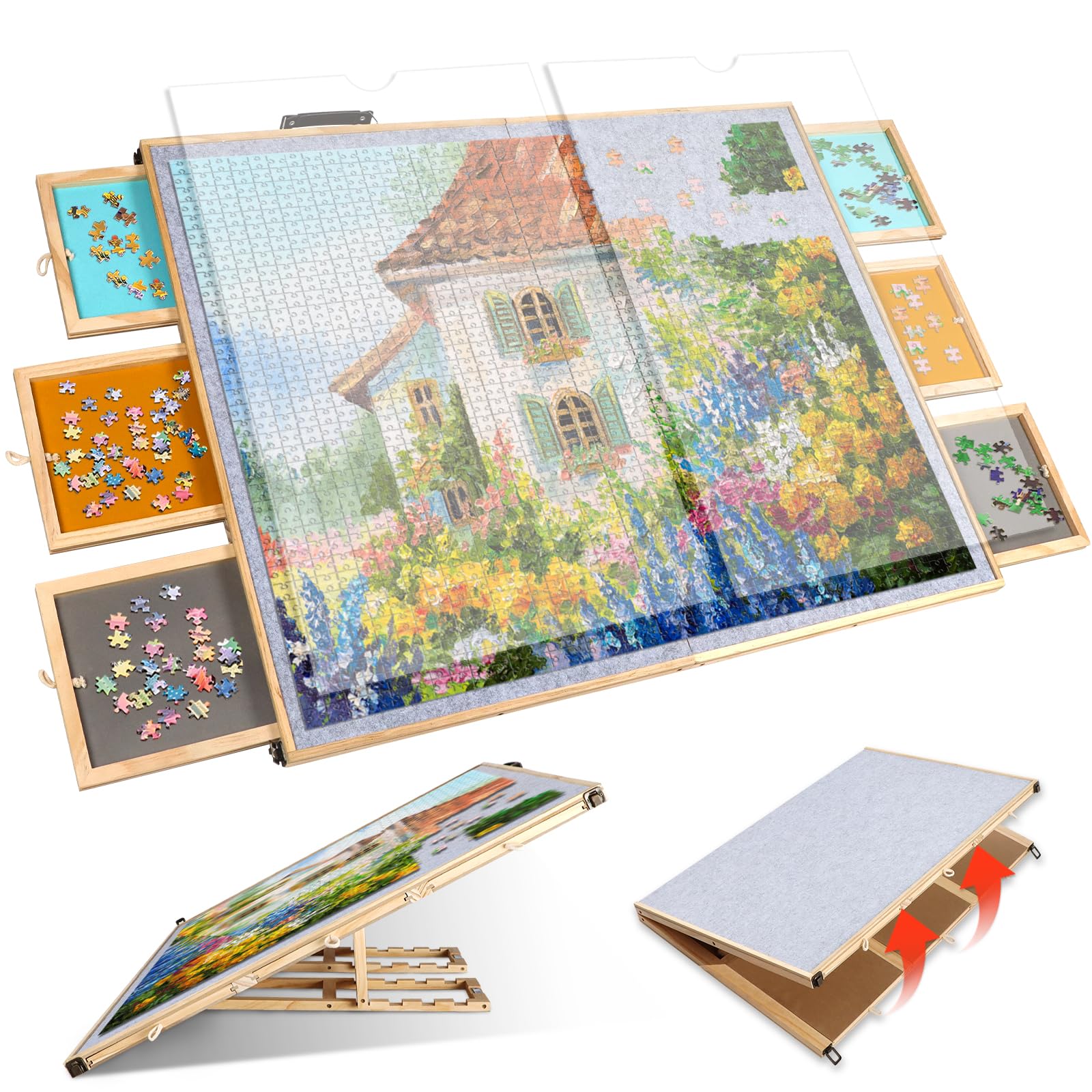 Kalolary Planche de puzzle 2 en 1 inclinable et pliable, table de ...