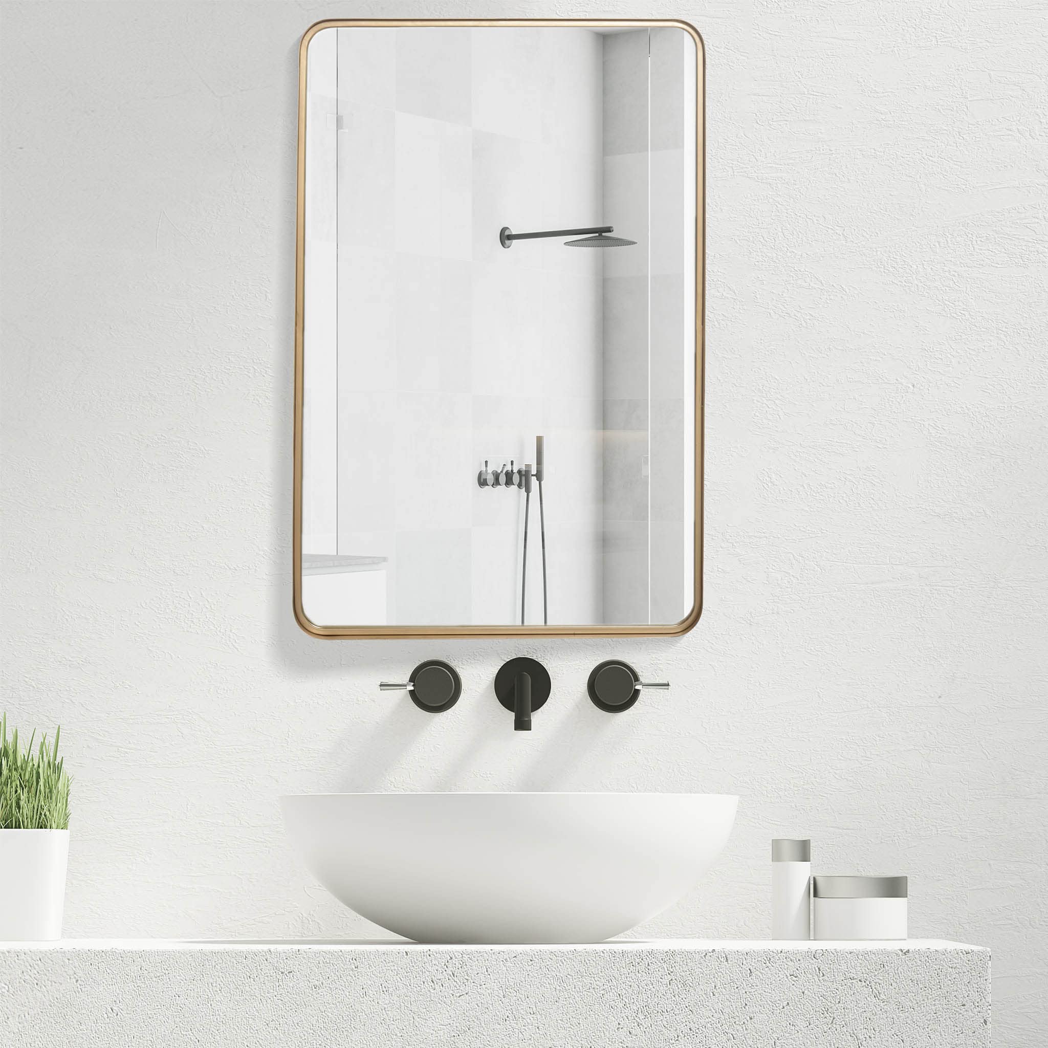 Shampagne Gold Bathroom Mirror Wall Decor,Metal Framed Rectangle Wall ...