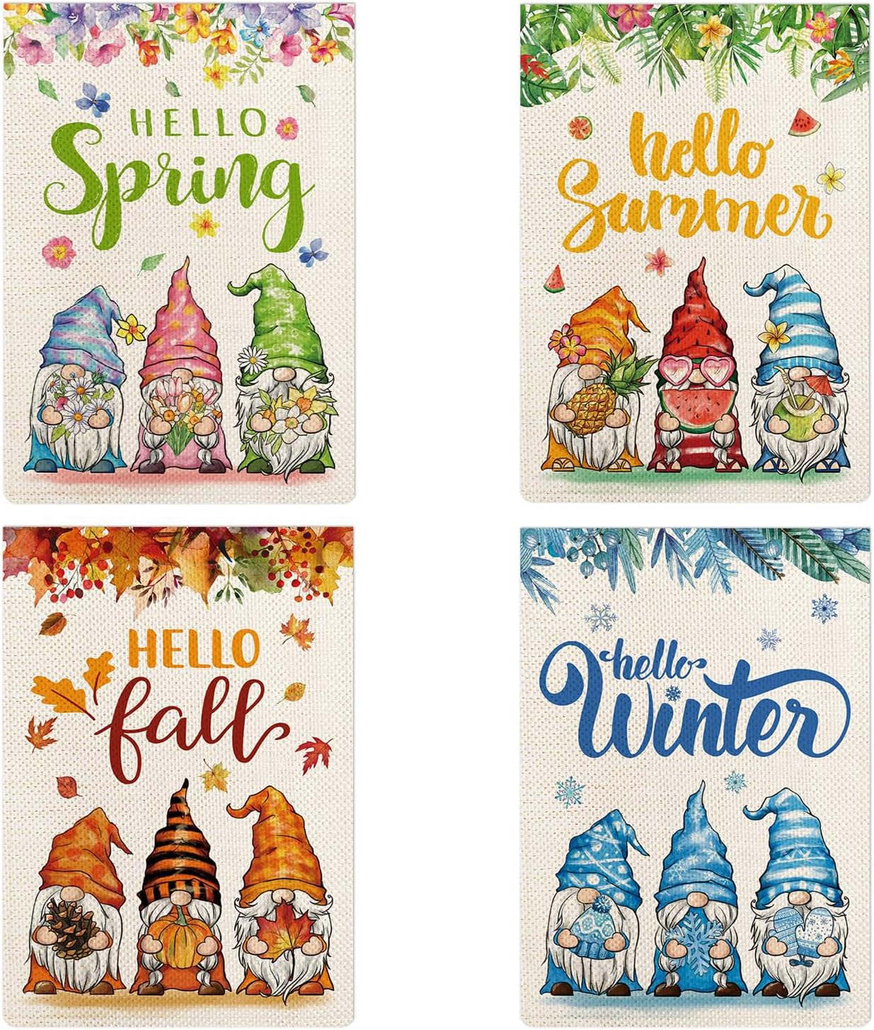 Amazon.com : 4Pcs Seasonal Garden Flag Set Hello Spring Summer Fall ...