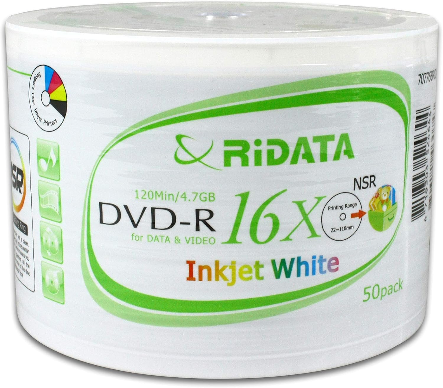 Amazon.com: RiData DVD-R 16X White Inkjet Hub Printable - 50-Pack ...