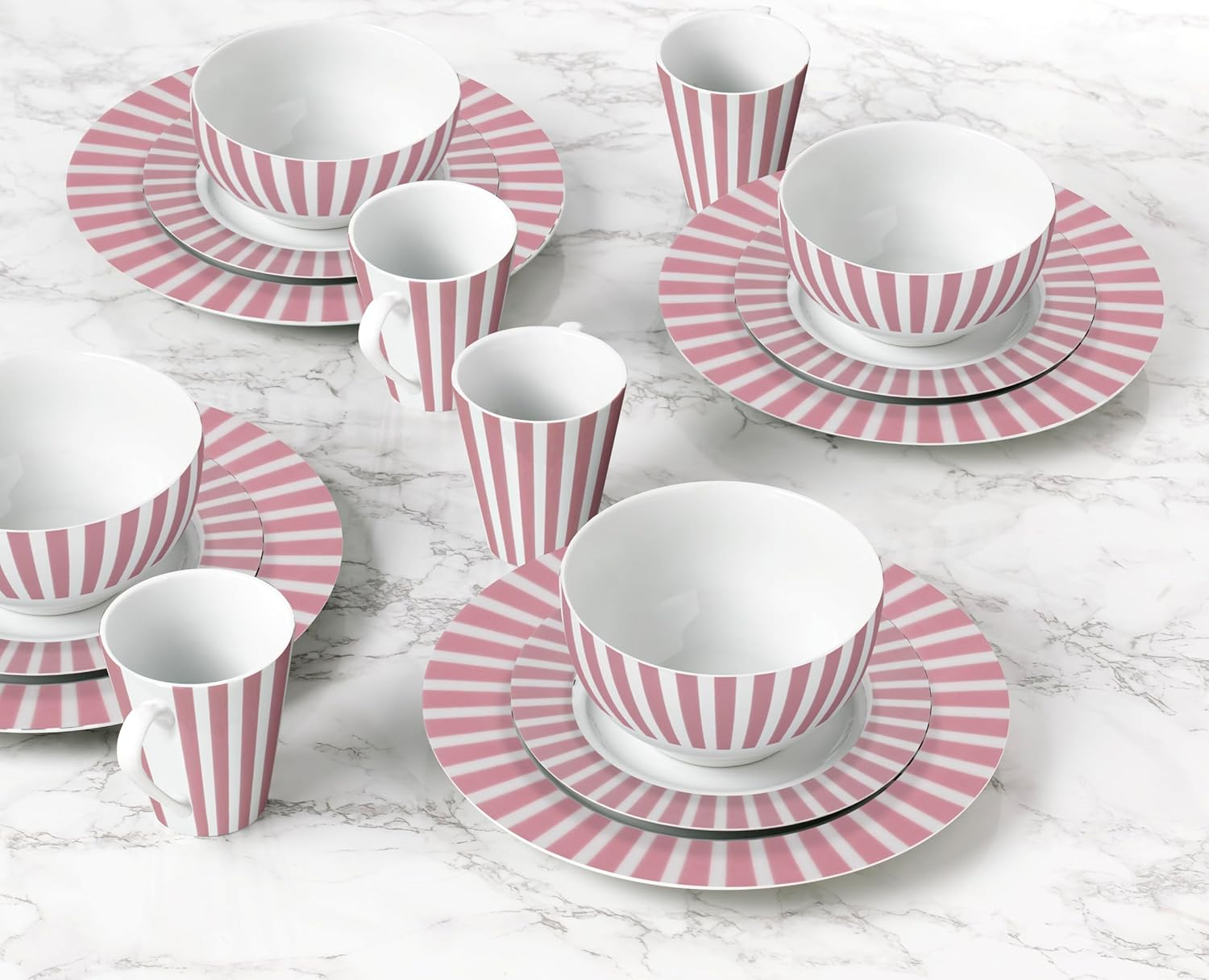Waterside 24pc Pink Stripe Porcelain Dinner Set; 4 Dinner Plates, Side ...