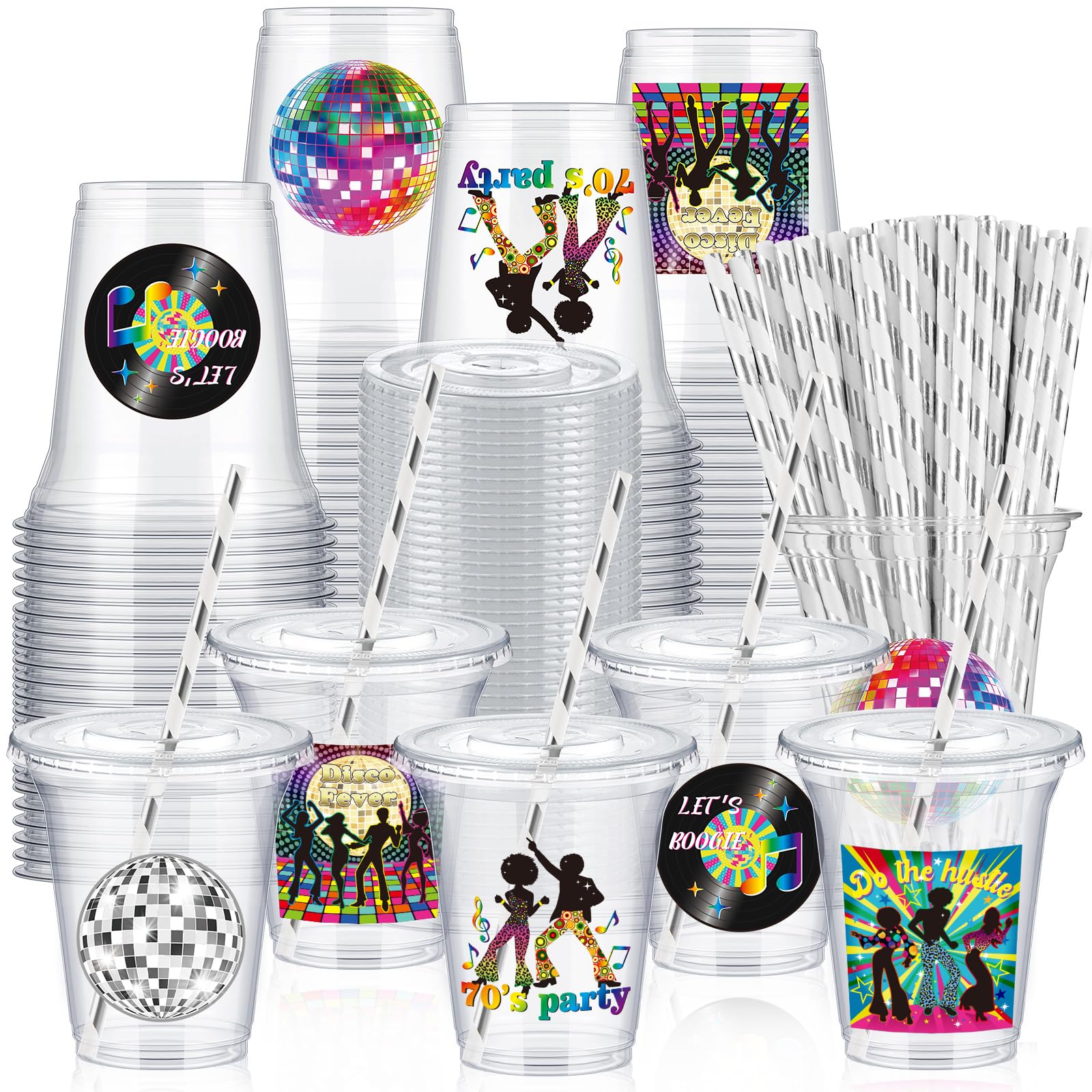 Amazon.com: Boao 36 Sets 70s Disco Cups with Lids and Paper Straws 14 ...