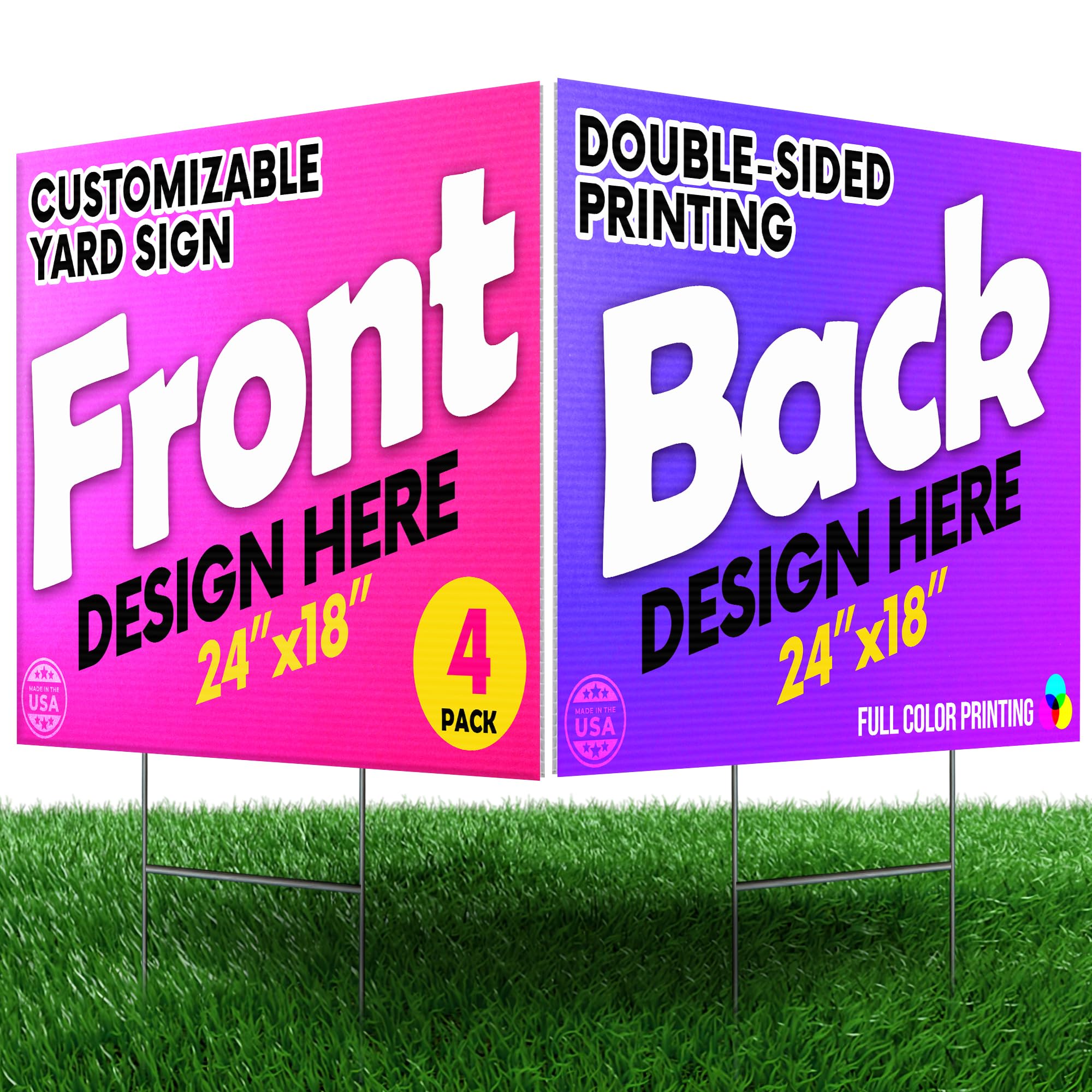 Amazon.com: 4 pack 24x18" Front and Back Double Sided Custom Yard Sign ...