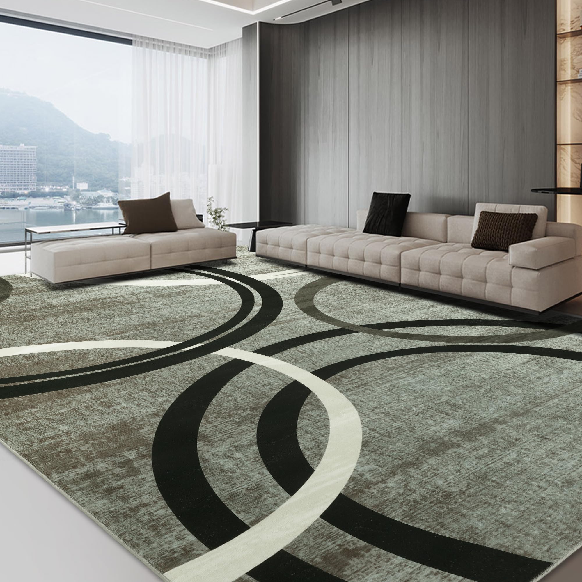 HOMBYS 10X14ft Abstract Circles Area Rug for Living Room Bedroom, Large ...