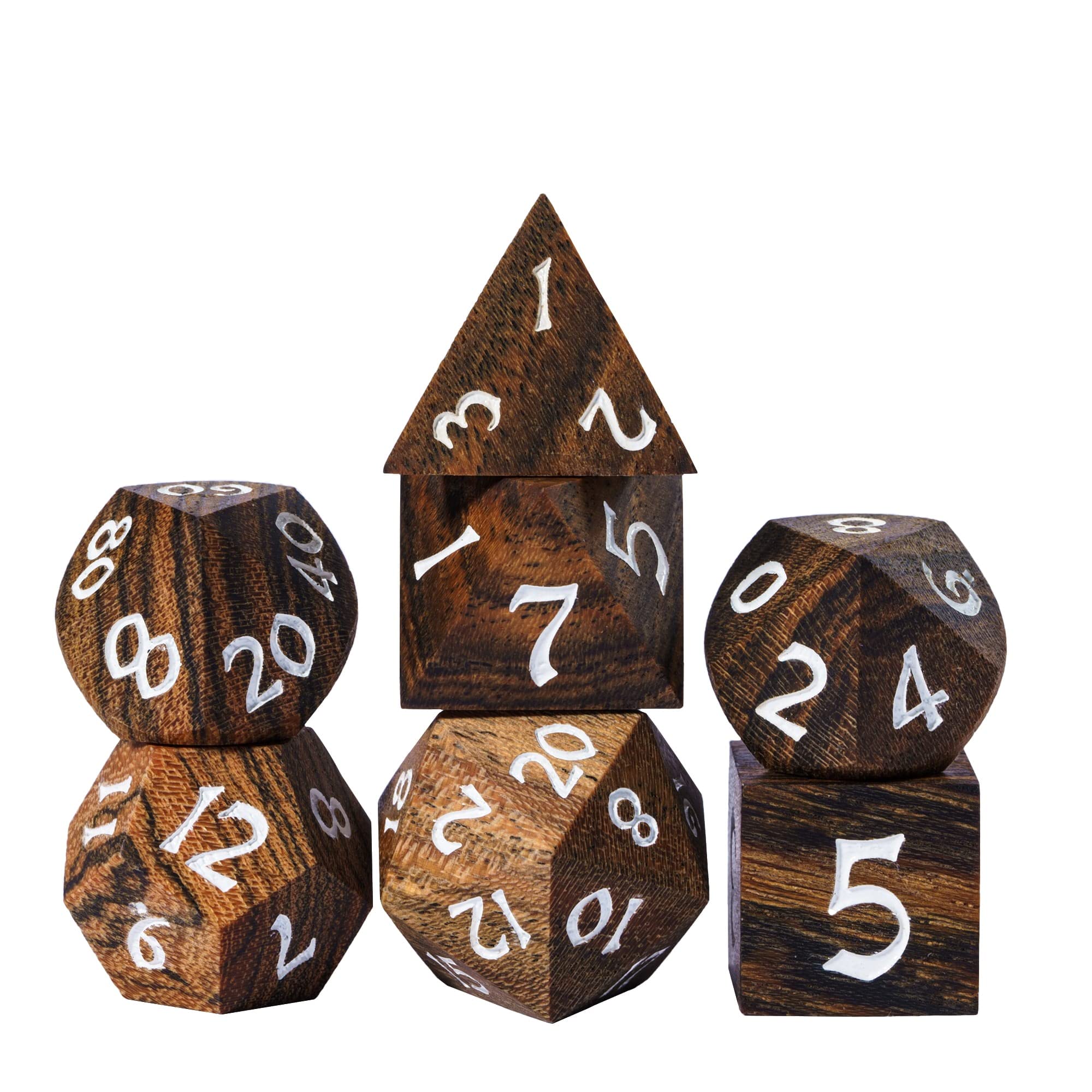 Amazon.com: HDdais Wood DND Dice, 7pcs Polyhedral Dice Set with Iron ...