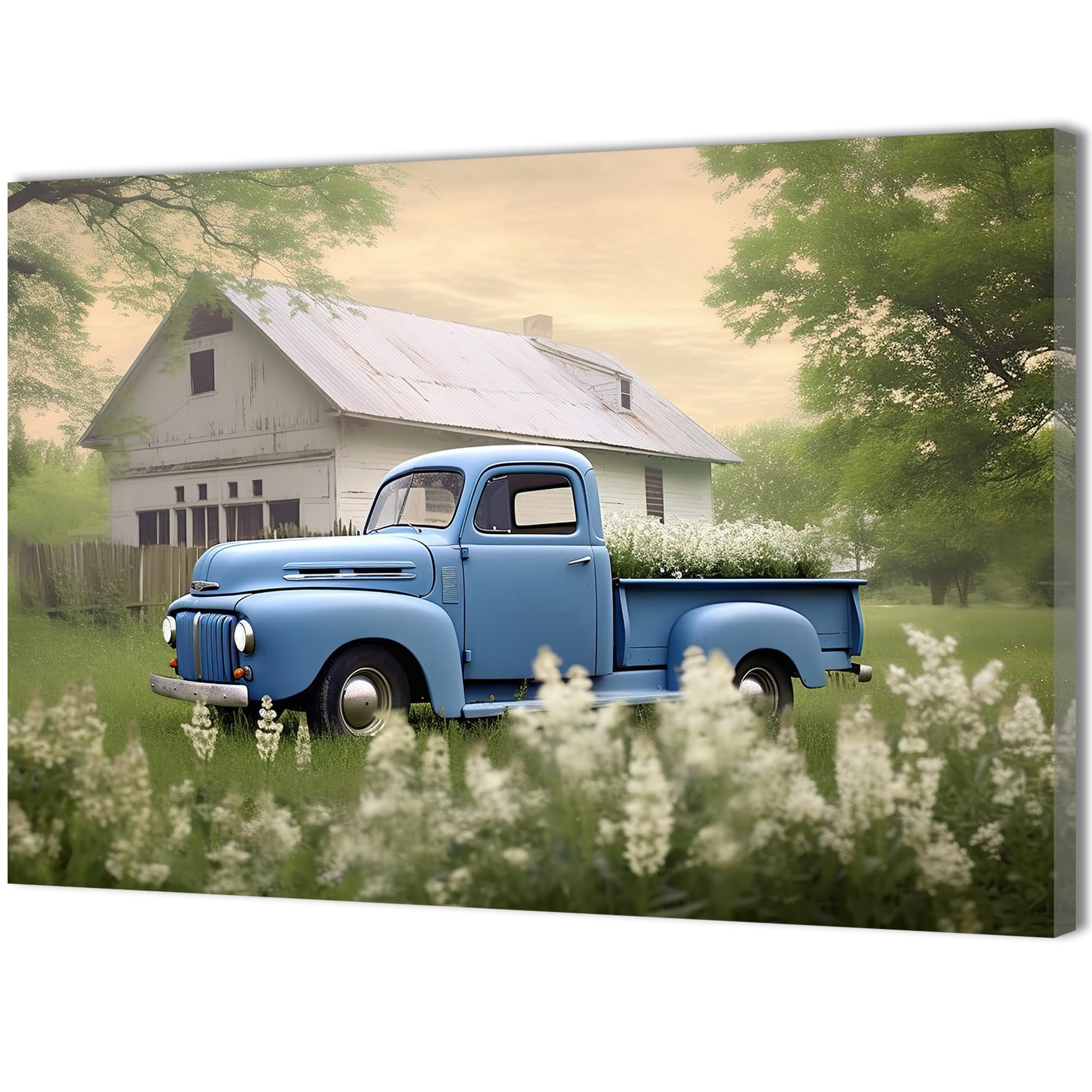 Amazon.com: QIXIANG Farmhouse Blue Truck Canvas Wall Art for Bedroom ...
