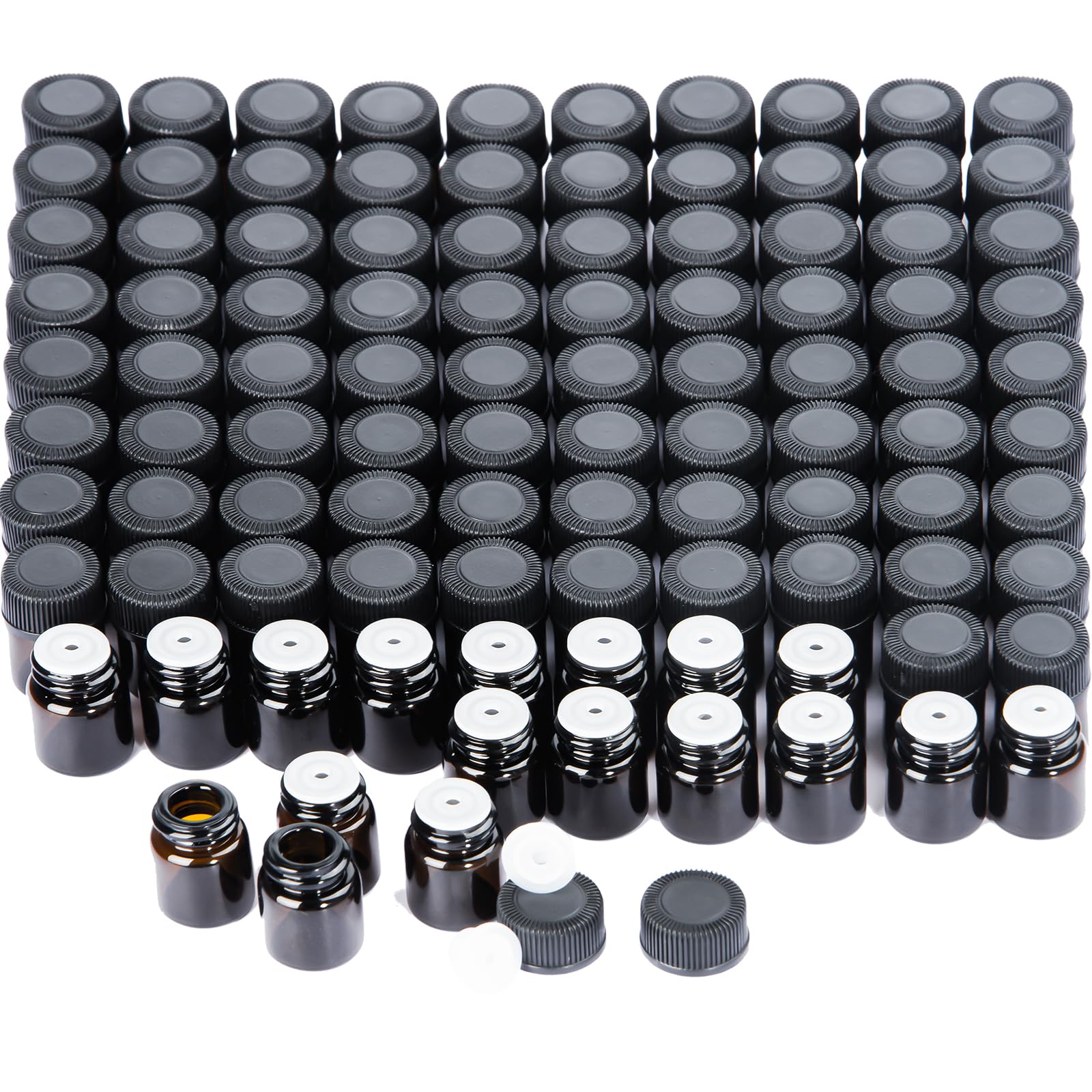 100Pcs 2ml (5/8 Dram) Oil Bottles for Essential Oils, Mini Amber Glass ...