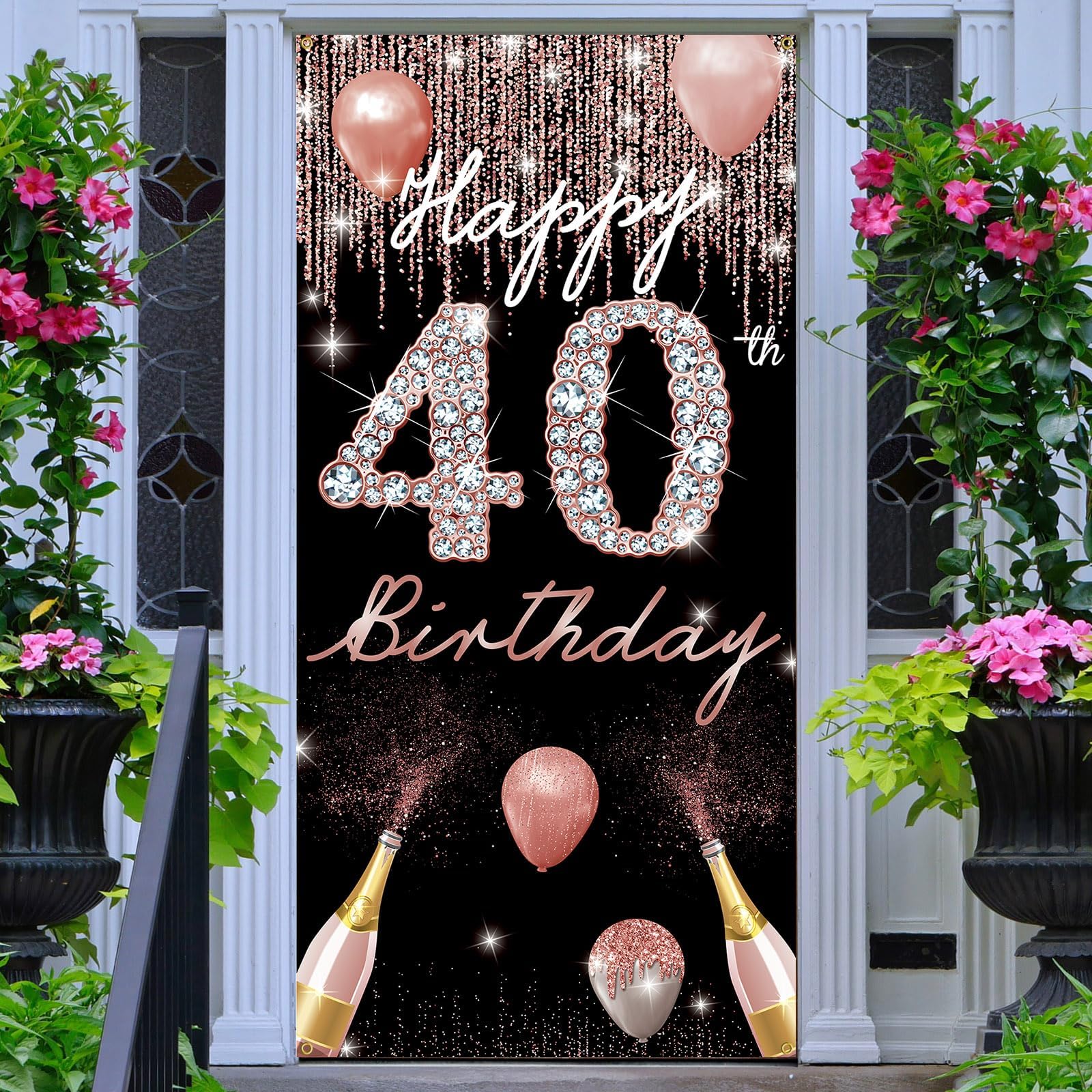 Amazon.com: 40th Birthday Door Banner Decorations for Women, Rose Gold ...