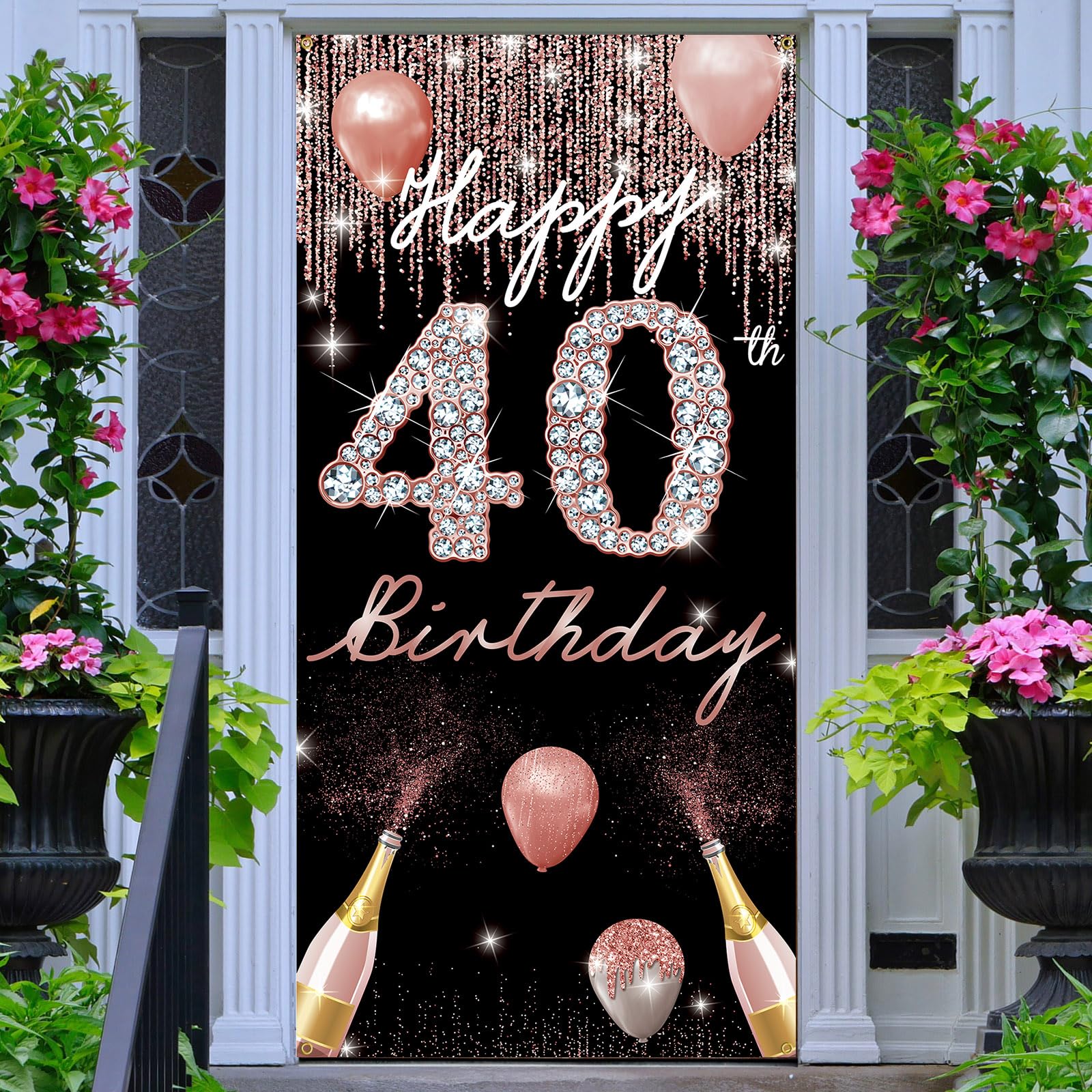 Amazon.com: Happy 40th Birthday Door Backdrop Banner, 40th Birthday ...