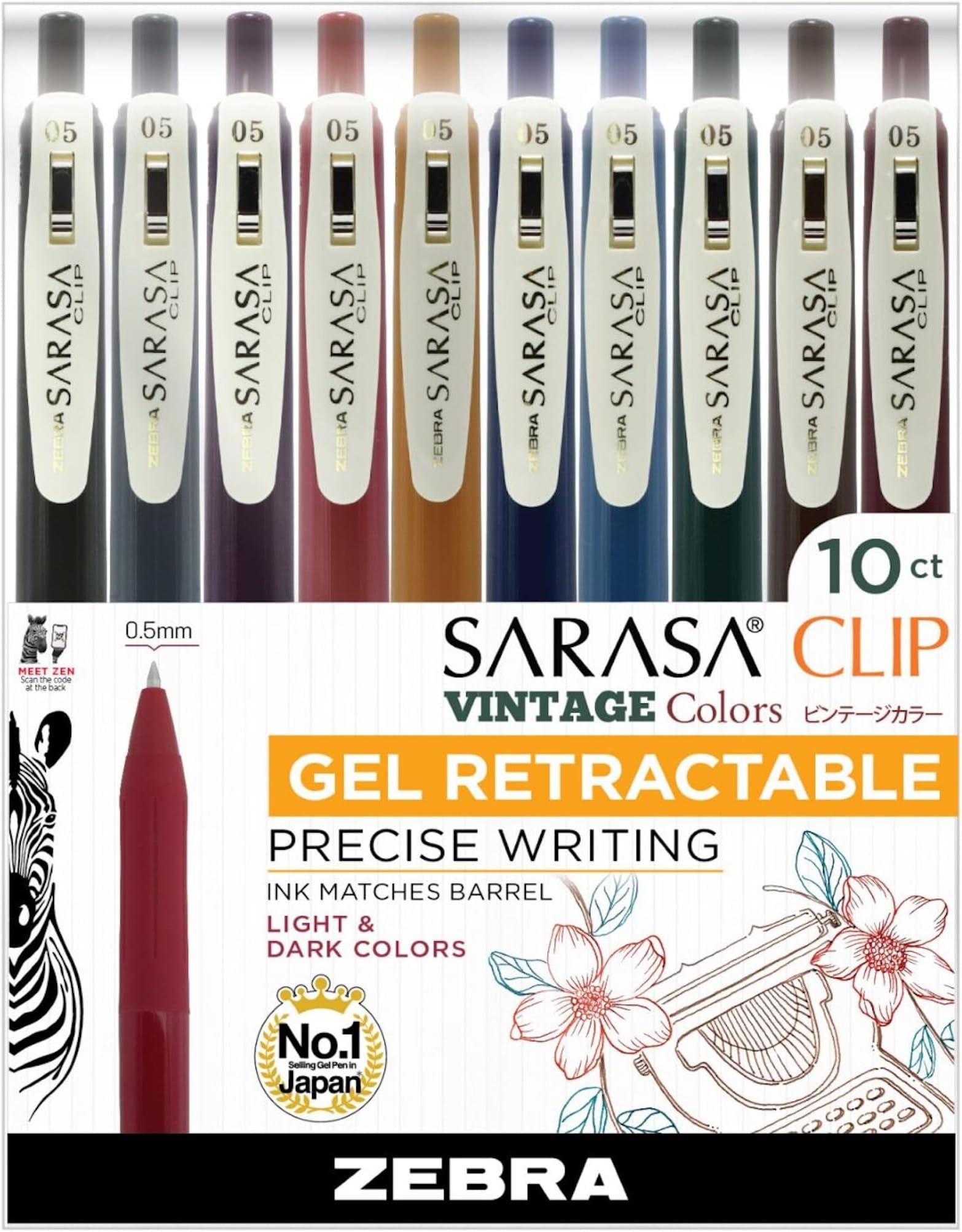Amazon.com : Zebra Pen Sarasa Clip Vintage Colors Retractable Gel Pen ...