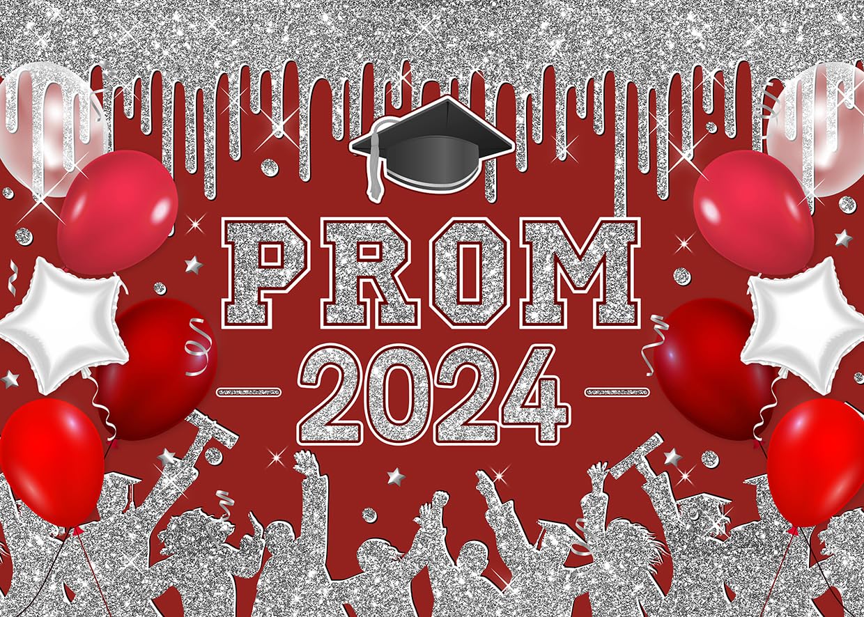 LYCGS 8X6ft 2024 Graduation Backdrop Red and Silver Prom 2024 Backdrop ...