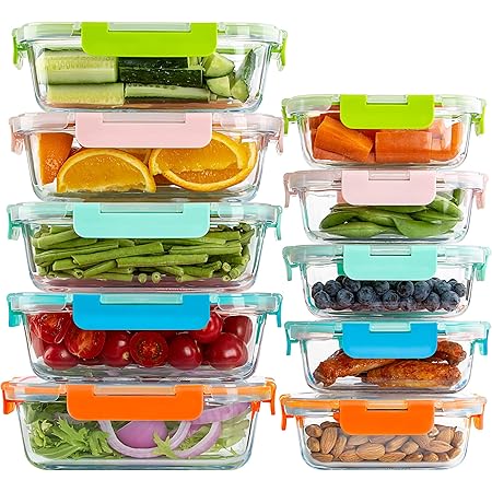 Amazon.com: UMEIED 10 Pack Glass Food Storage Containers with Lids ...