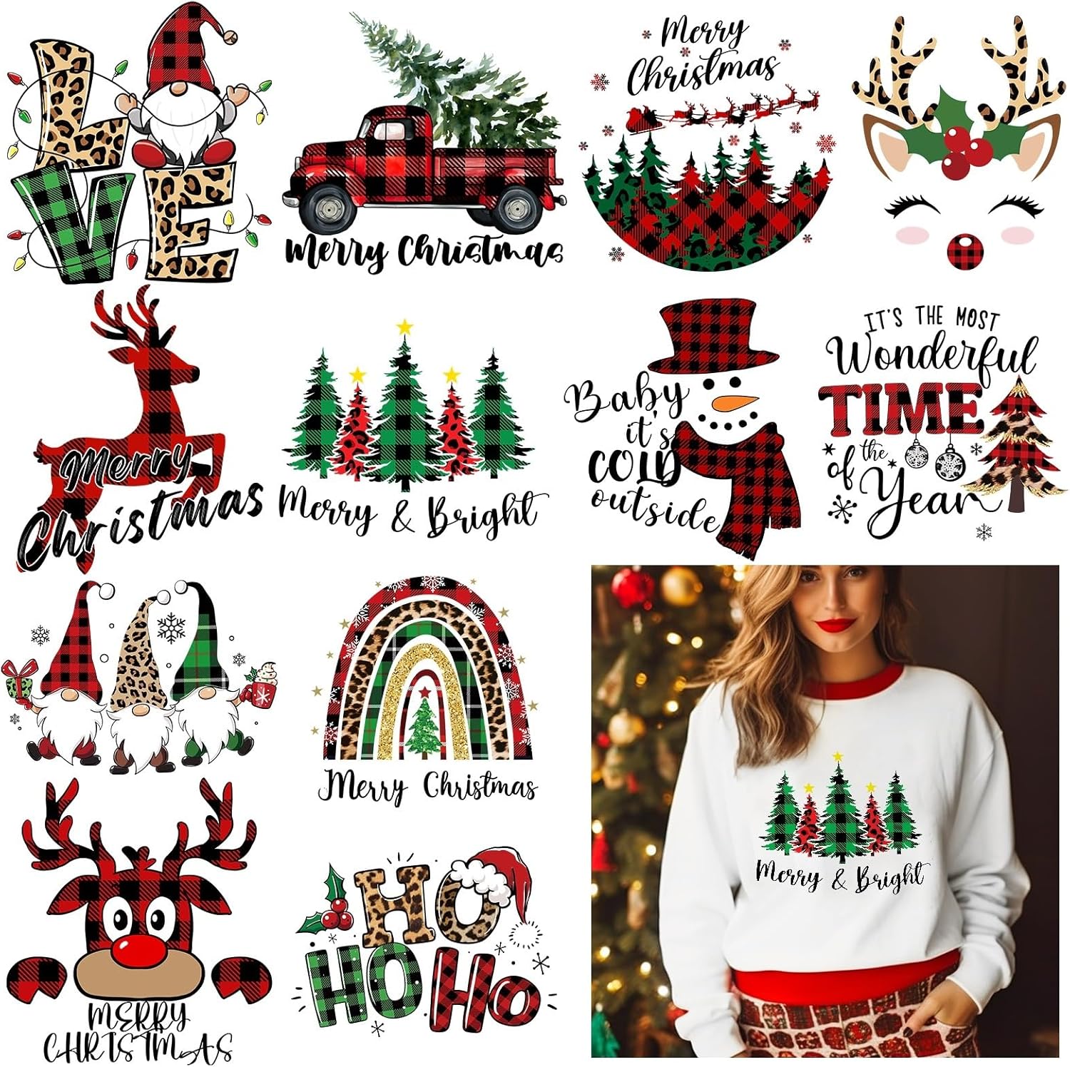 Amazon.com: MJartoria Christmas Iron on Decals Patches Heat Transfer ...