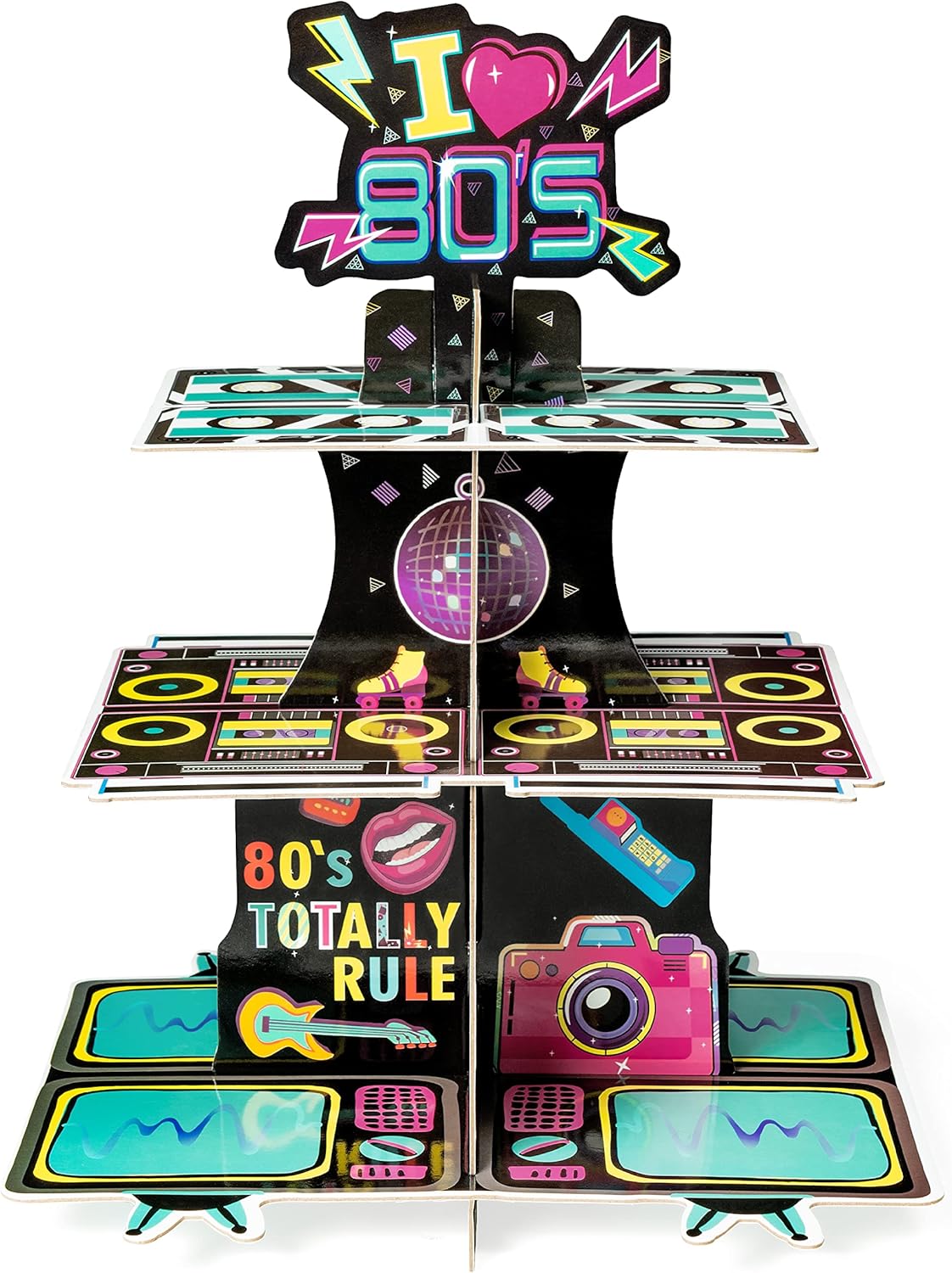 Haooryx 80s Party Decorations Cupcake Stand, 3 Tier I Love 80s Retro ...