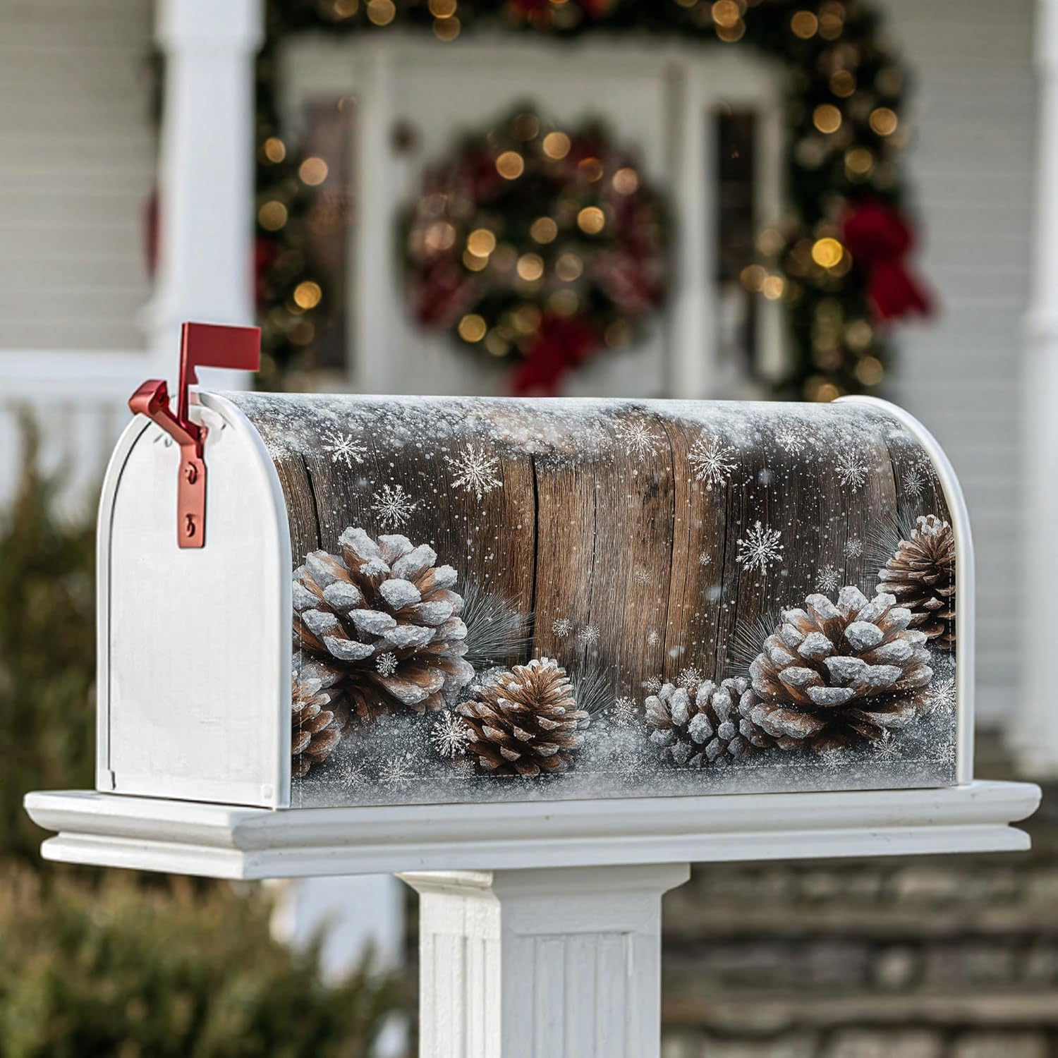 Amazon.com: Pinecones Magnetic Mailbox Covers, Winter Rustic Snowflakes ...