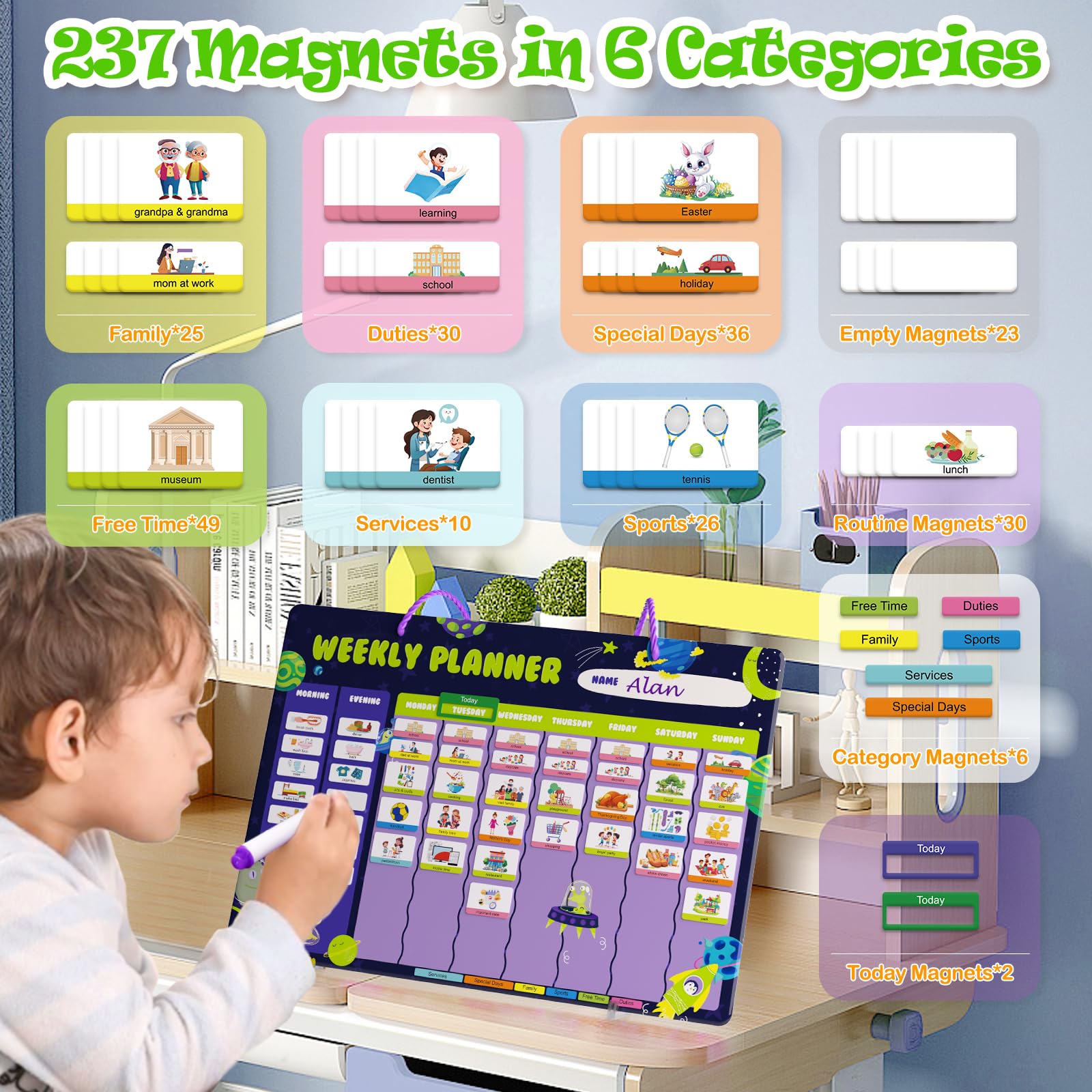 Snapklik.com : Weekly Planner For Kids - Magnetic Behavior Board Calendar