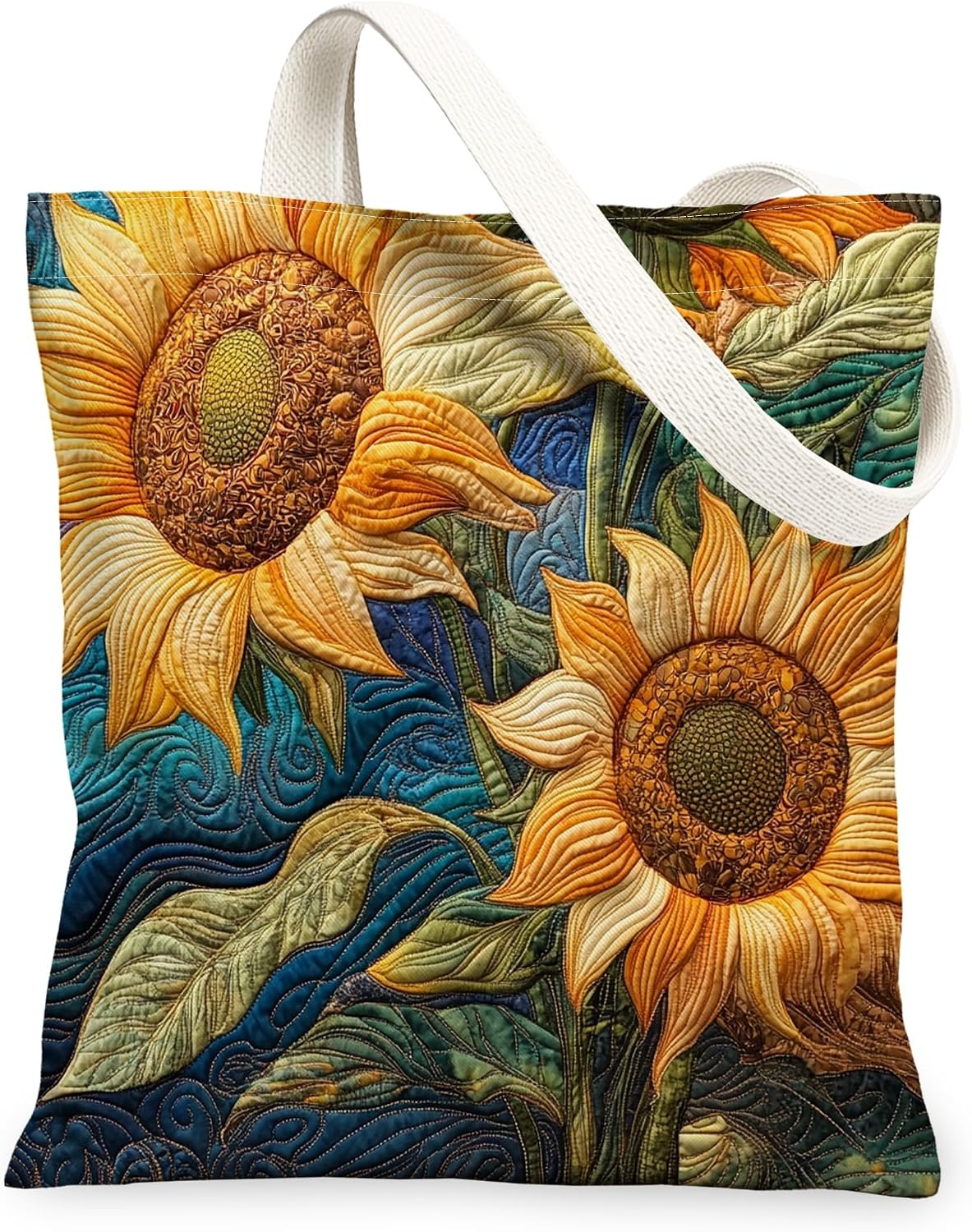 Amazon.com: Spring Quilted Sunflower Flower Canvas Tote Bag for ...