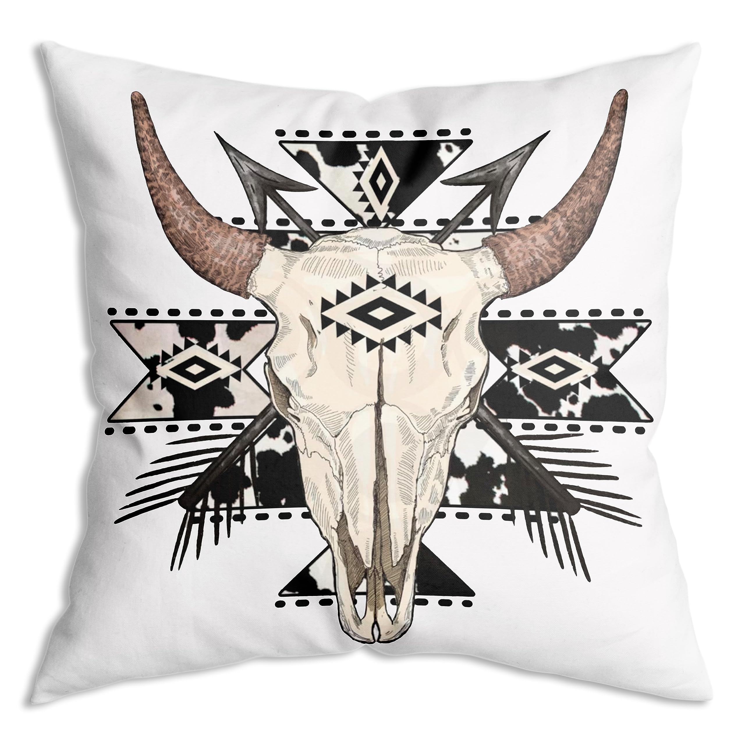 Amazon.com: ZNGFON Boho Cow Aztec Western Bull Skull Throw Pillow ...