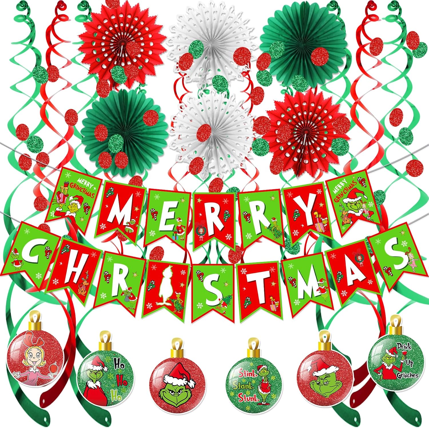 Whoville Decorations Merry Grinchmas Banner Gold Glitter Grinch ...