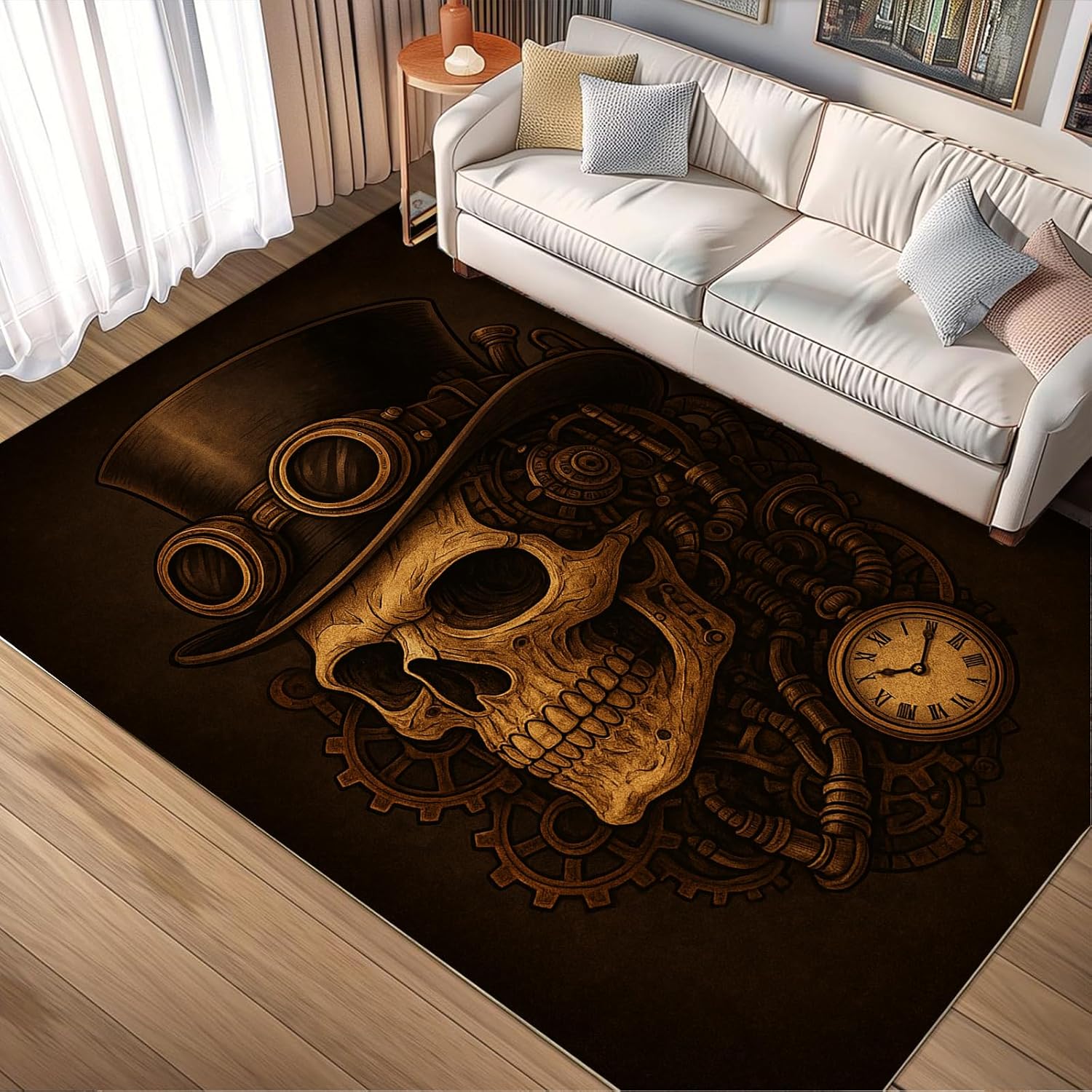 4x5 Steampunk Skull Area Rugs, Mechanical Gear Skeleton Small Rugs for ...
