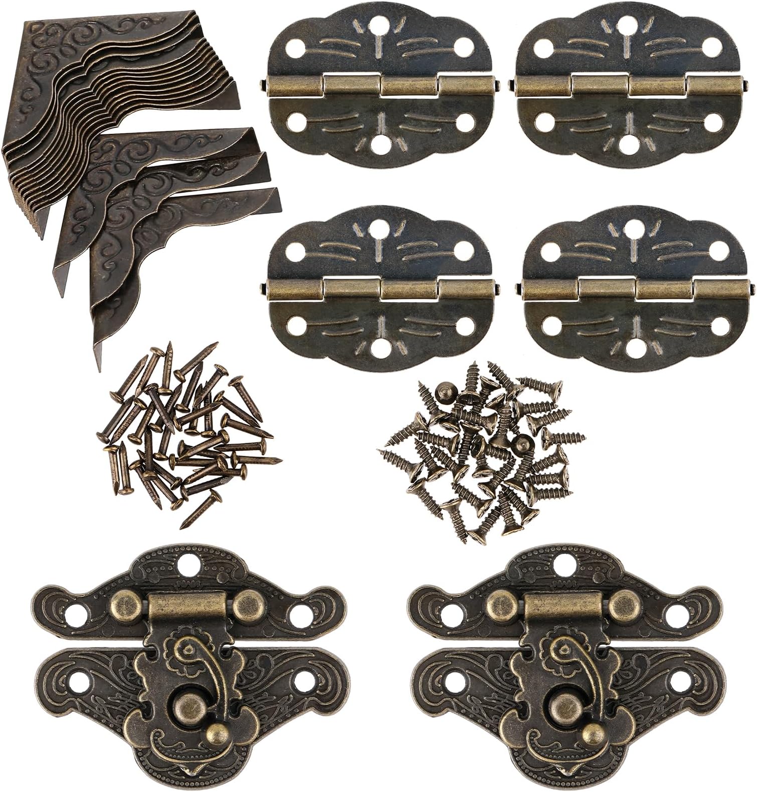 24Pcs Antique Small Box Hinges 12Pcs Antique Latch Hook Hasp Jewelry ...