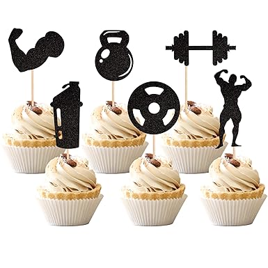 Amazon.com: 24 PCS Gym Workout Cupcake Toppers Glitter Biceps Dumbbells ...