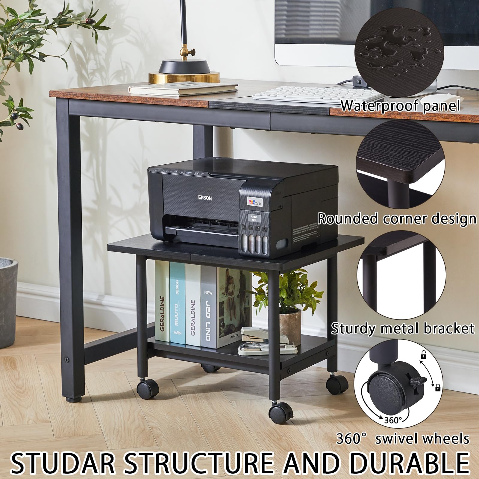 Snapklik.com : Under Desk Printer Stand, 2-Tier Industrial Printer Cart ...