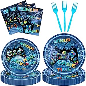 Amazon.com: Video Game Party Supplies Serves 24, Gaming Plates and ...