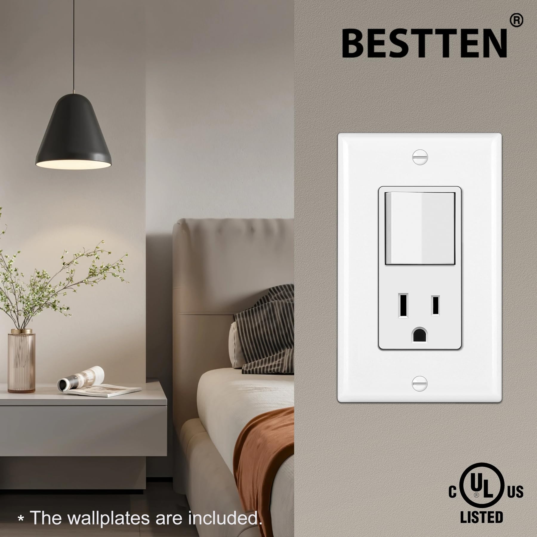 Rocker Switch With Receptacle Straight Blade Plug In Wall