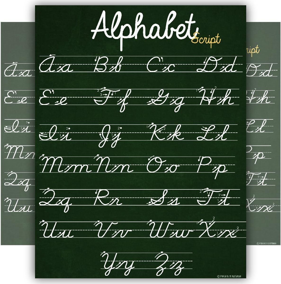 ABC Cursive Script Alphabet Poster STANDARD SIZE Chart LAMINATED