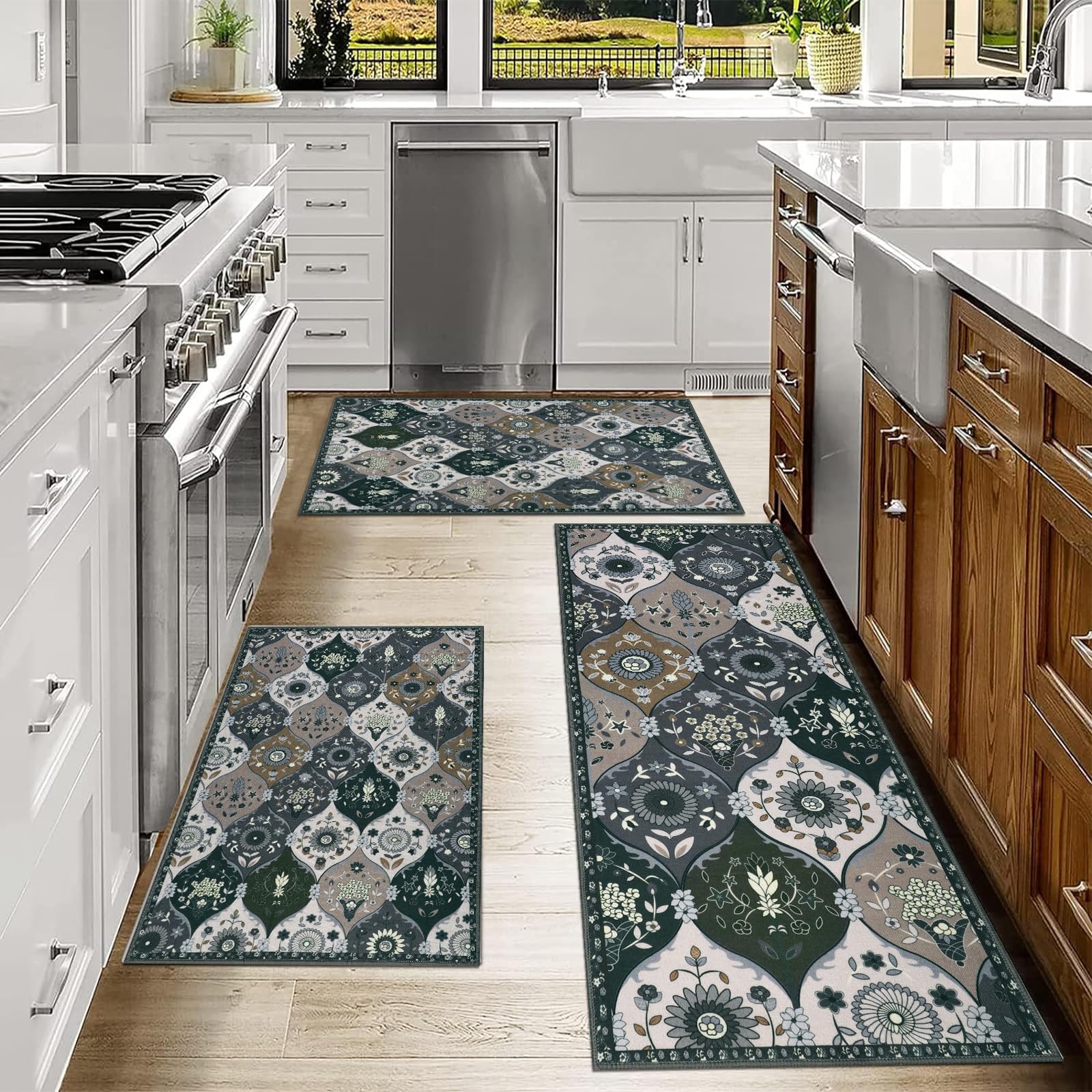 Amazon.com: Falflor Moroccan Trellis Kitchen Rug Sets 3 Piece with ...