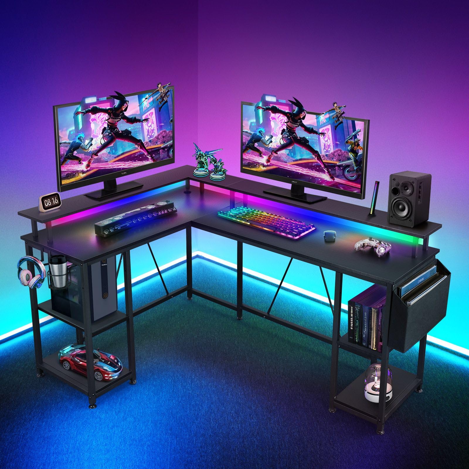 Gaming Desk L Computer Desk Corner Desk Racer Standing Table with LED ...