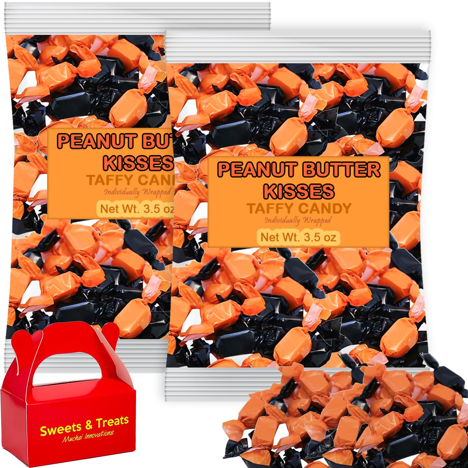 Amazon.com : Peanut Butter Kisses Taffy Candy | Individually Wrapped ...