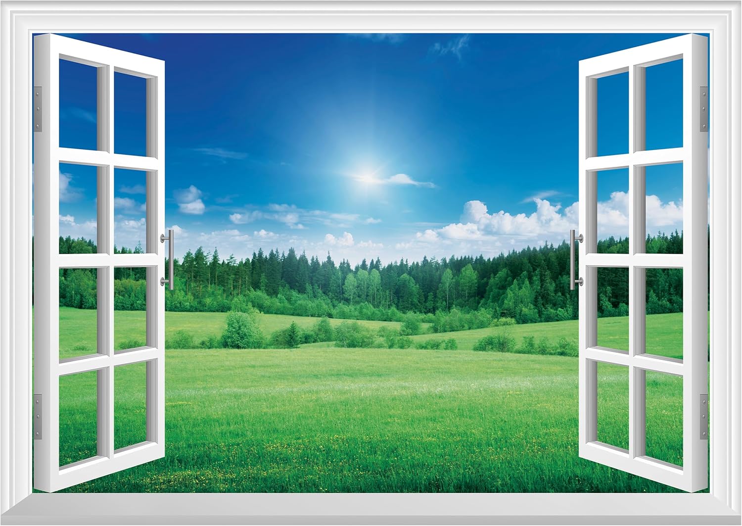 Amazon.com: FLFK Fake Window Wall Decal - Grassland Forest Faux Window ...