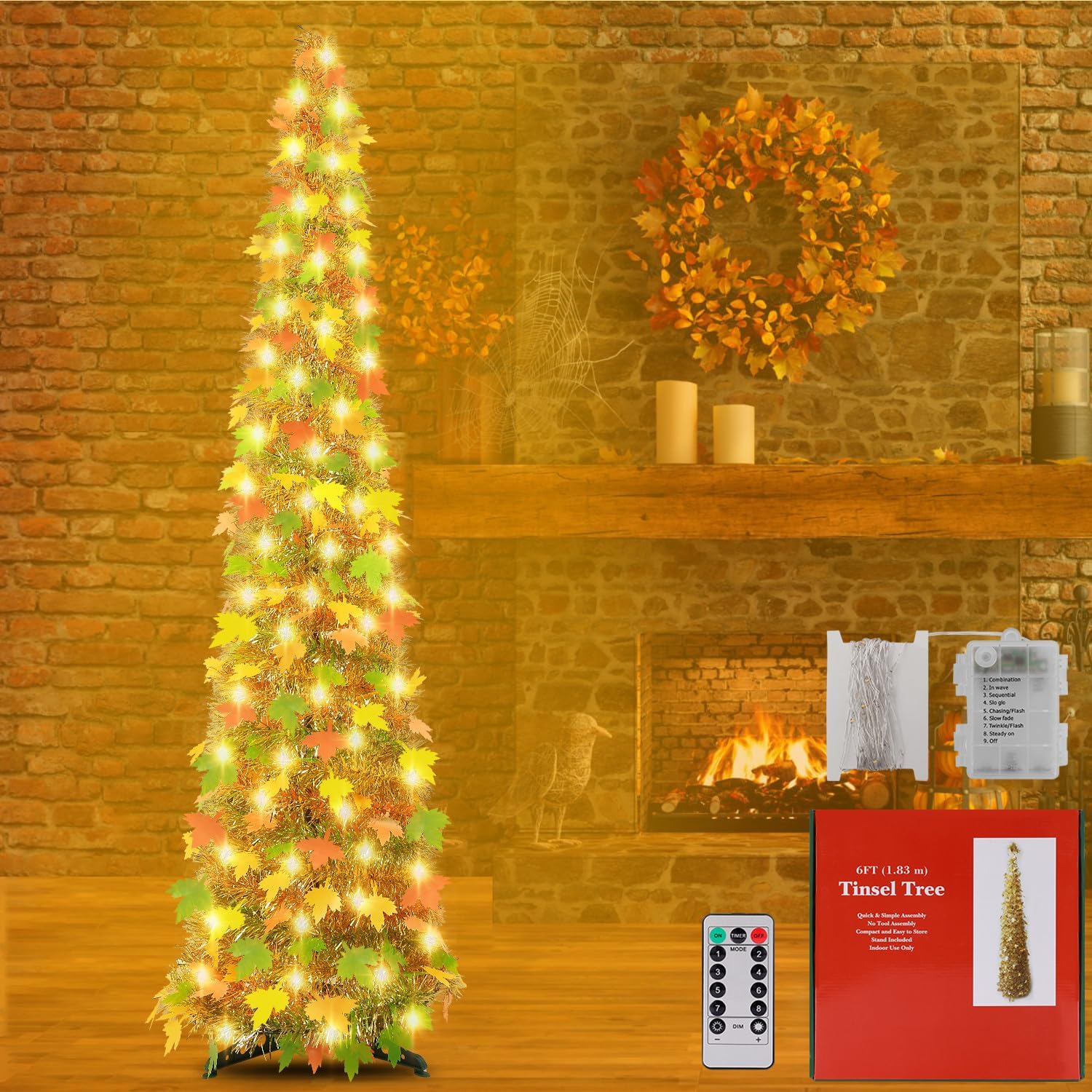 Amazon.com: 6FT Lighted Fall Pop Up Tree - Artificial Fall Tinel Maple ...