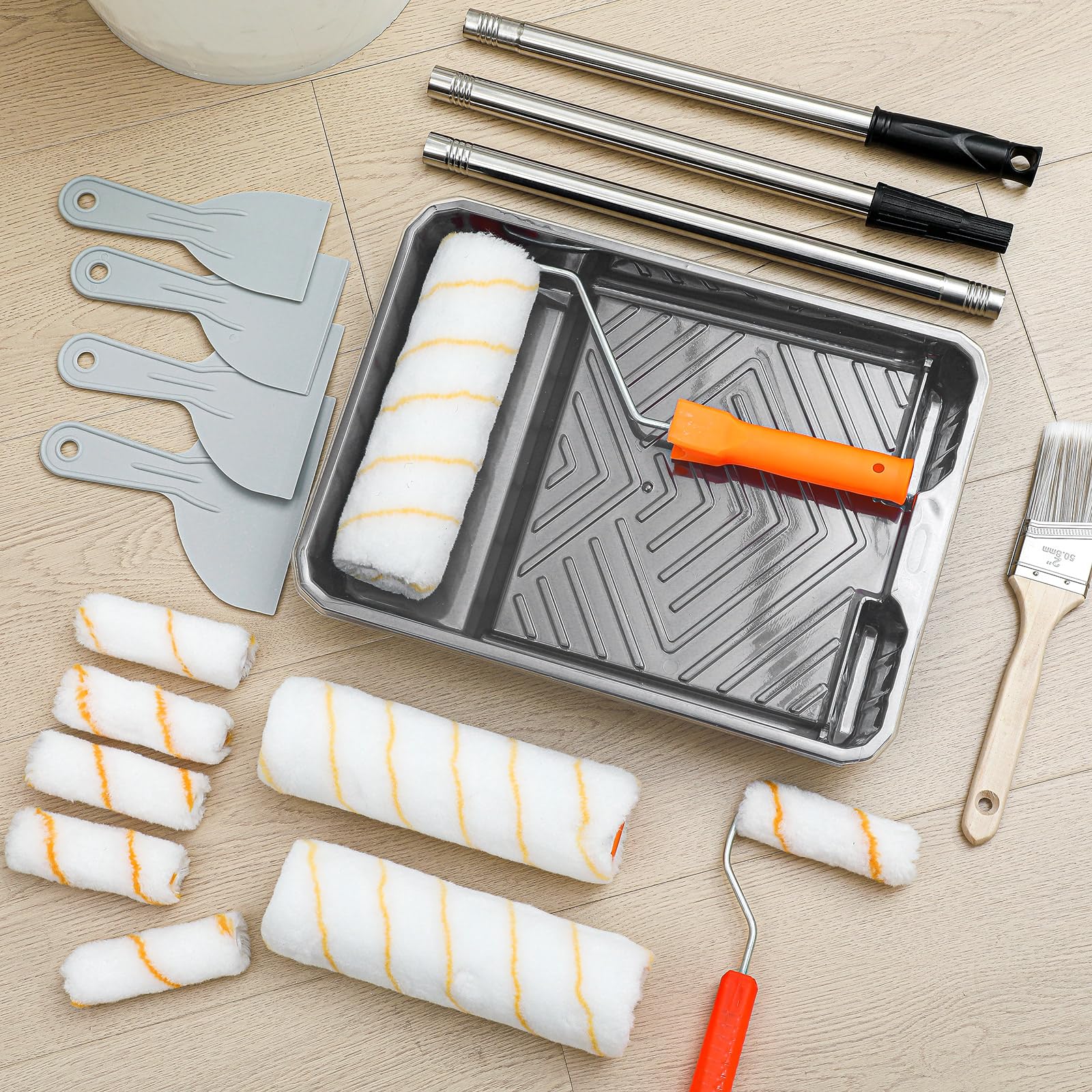 Paint Tray Qilery 31-Piece Paint Roller Kit - 4 Inch Rollers, Extension ...