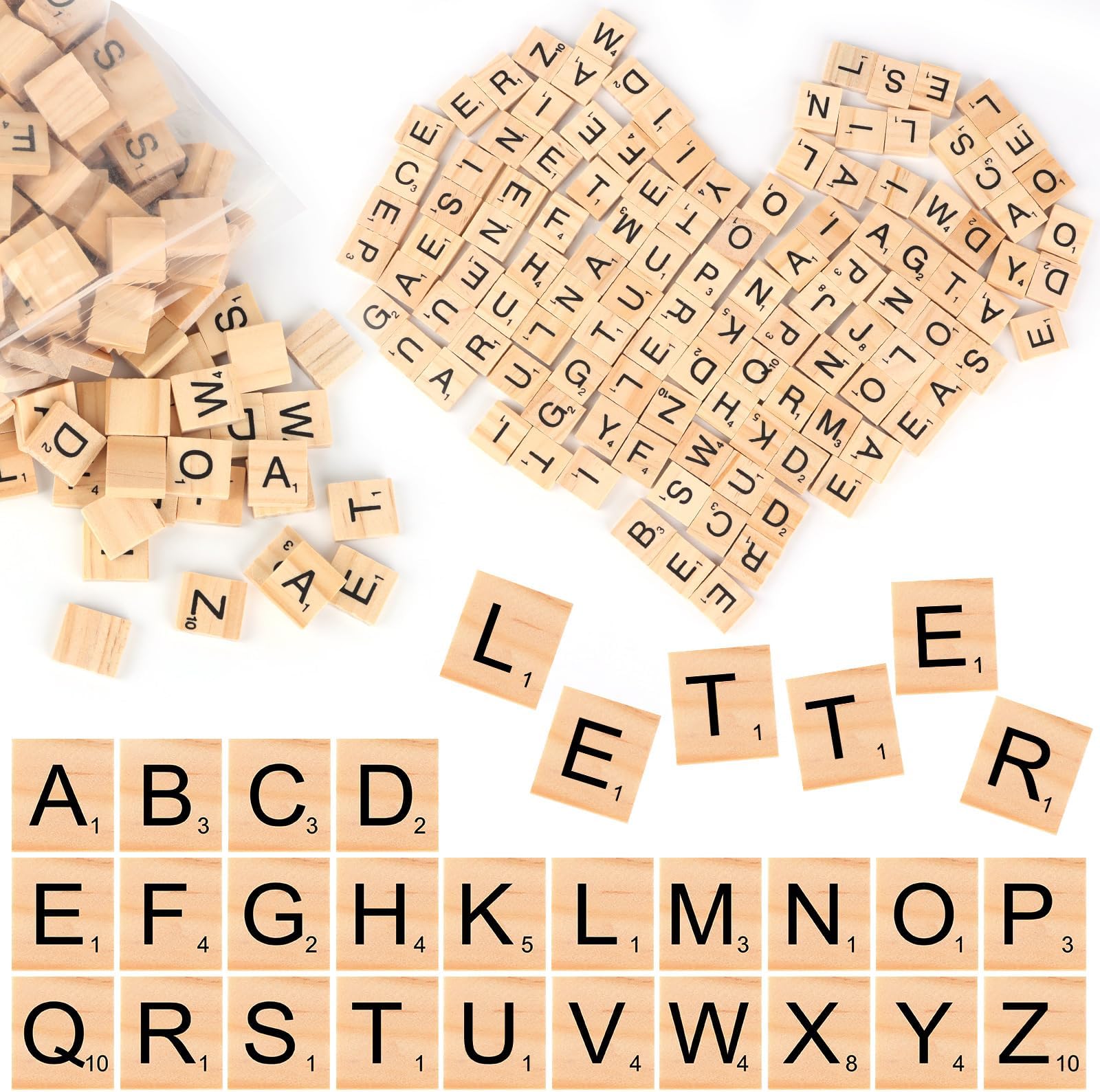 200pcs Lettres en Bois,Lettre Scrabble Bois,Lettre Bois,Lettres de ...