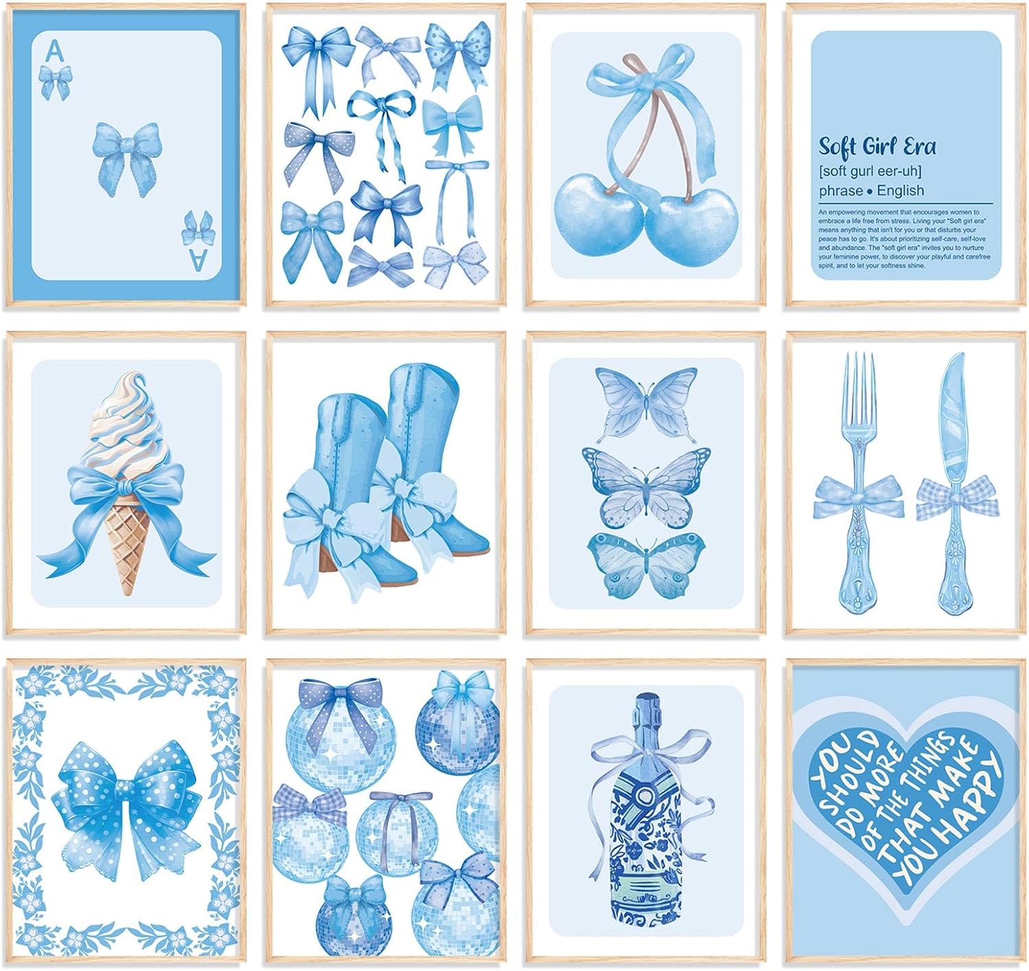 Amazon.com: Whaline 12Pcs Blue Coquette Wall Decor Preppy Bow Knot ...
